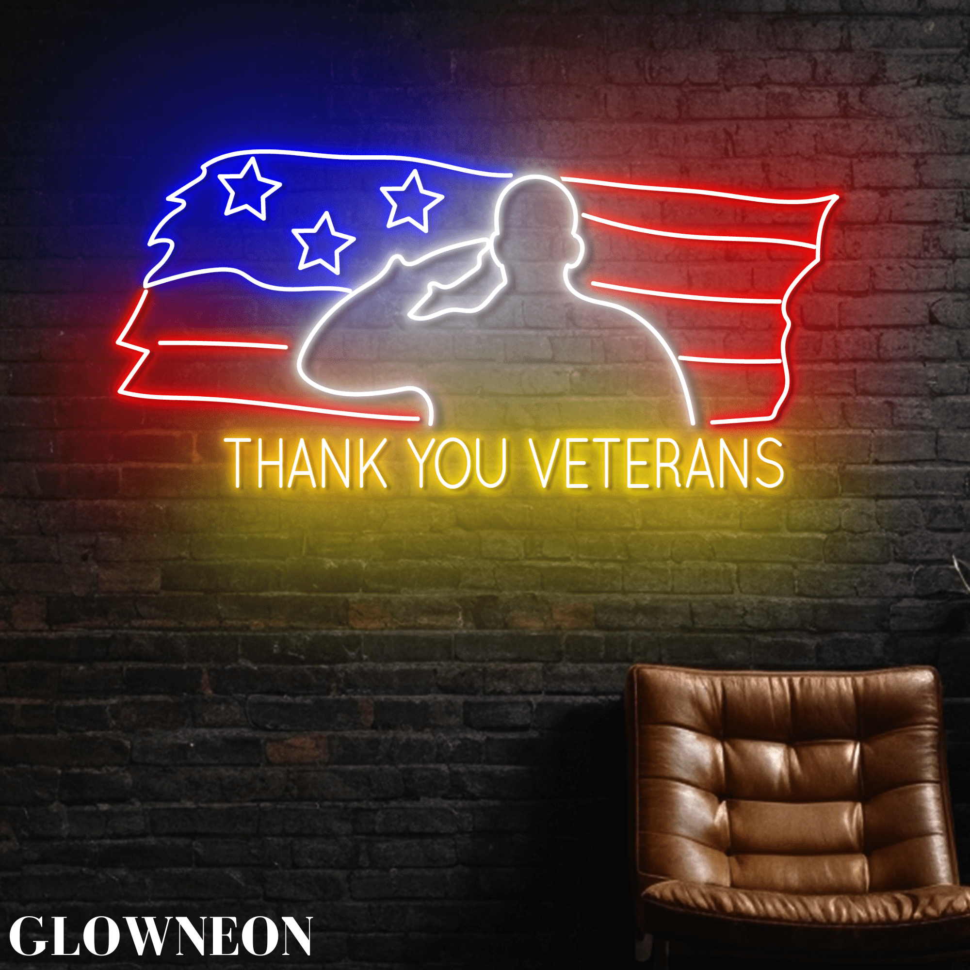Glowneon Thank You Veterans US Flag Led Sign, US Veteran Day Wall Art ...
