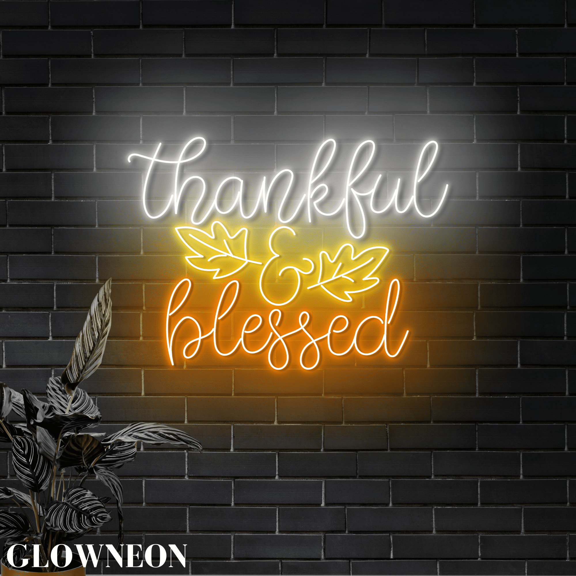 Glowneon Thankful & Blessed Neon Sign, Happy Thanksgiving Wall Decor ...