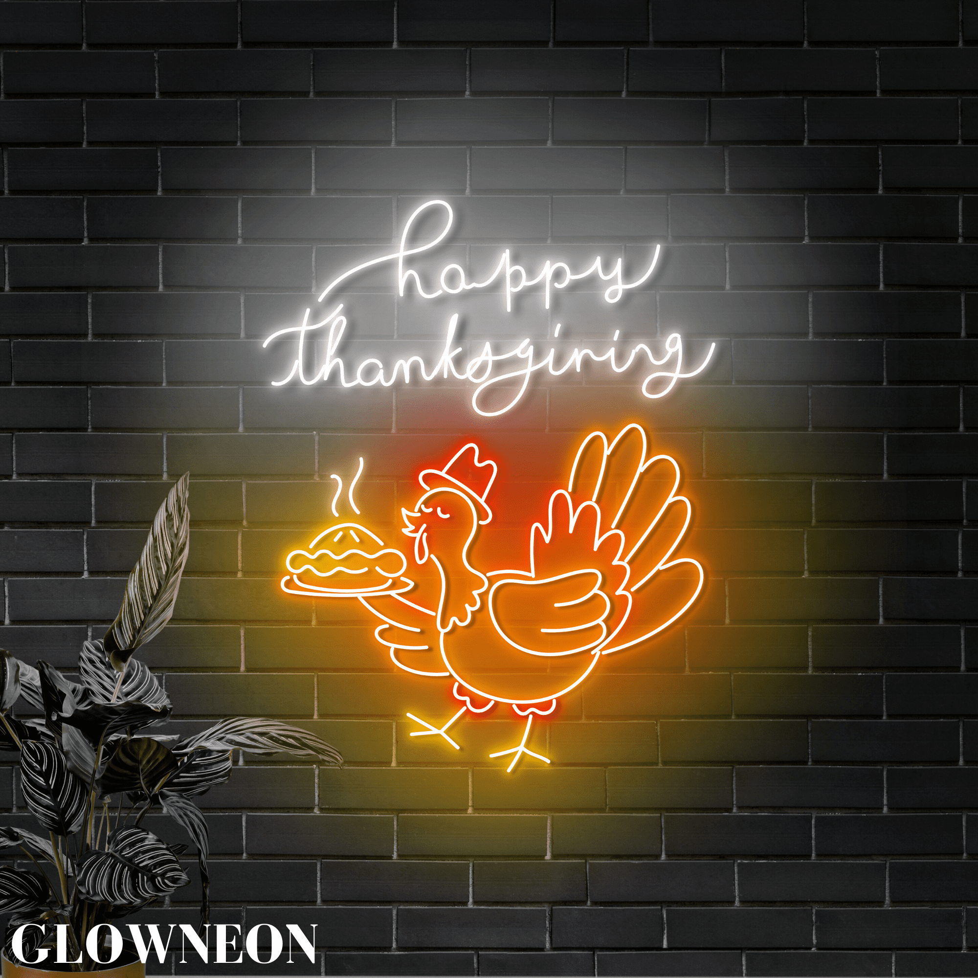 Glowneon Thanksgiving Turkey Pie Neon Wall Decor, Bakery Led Wall Art ...