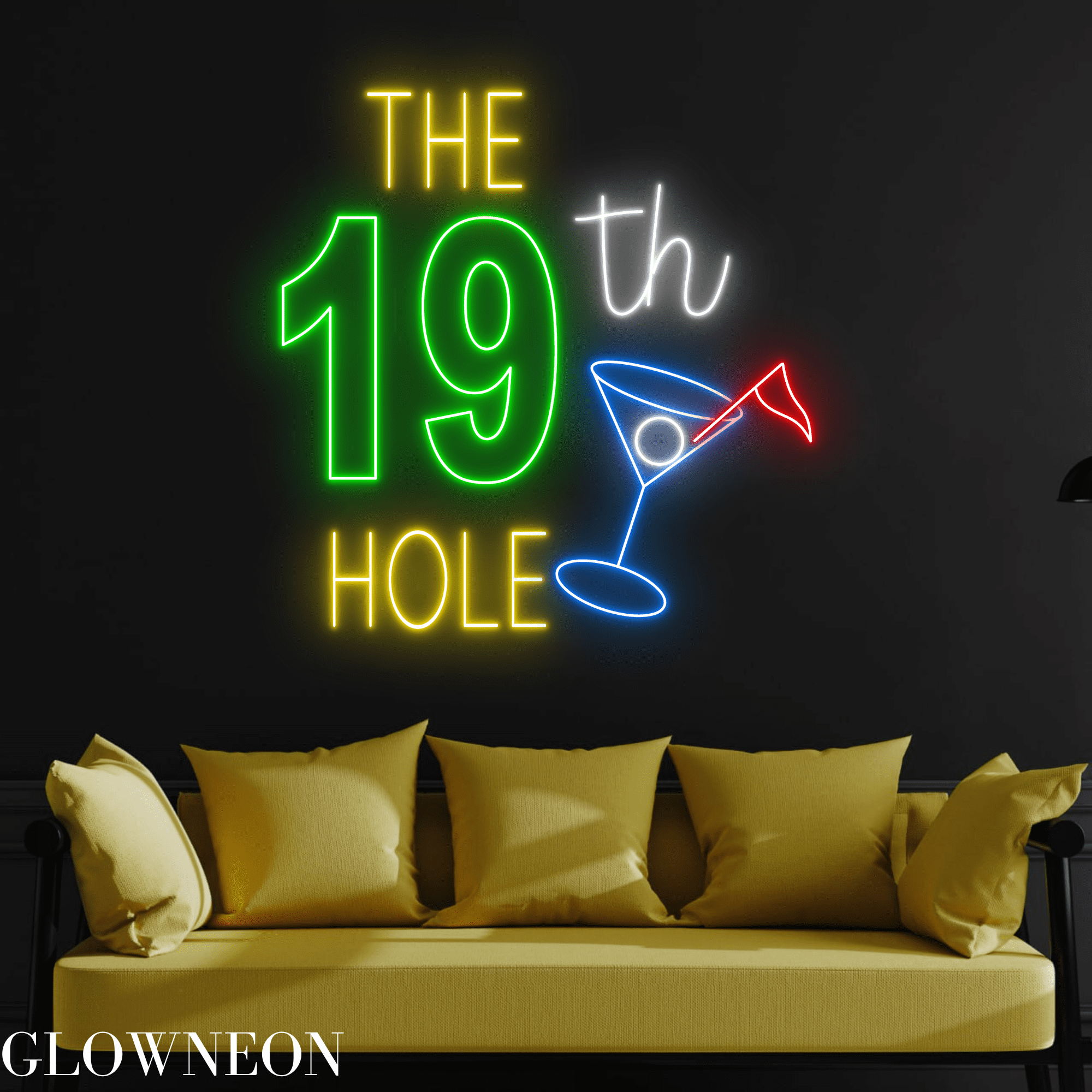 Glowneon The 19th Hole Neon Sign, Golf Led Sign, Golf Club Wall Decor ...