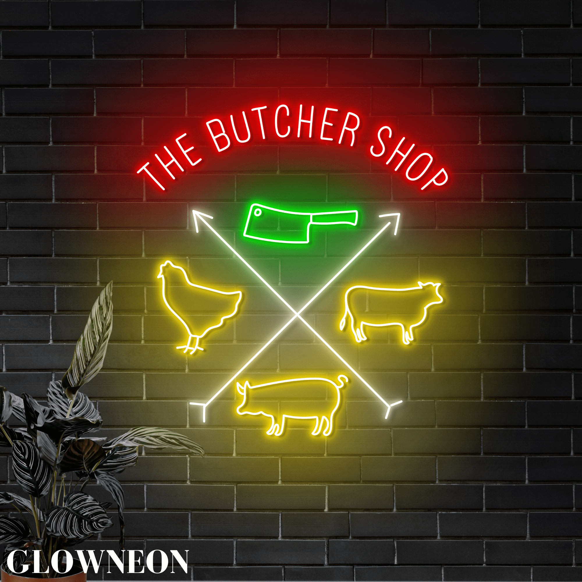 Glowneon The Butcher Shop Wall Led Light, Chicken Pork Beef Shop Sign ...