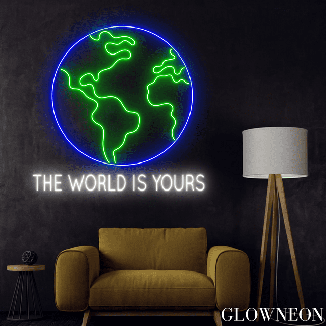 Glowneon The World Is Yours Neon Sign, Planet Led Sign, Wedding Decor ...