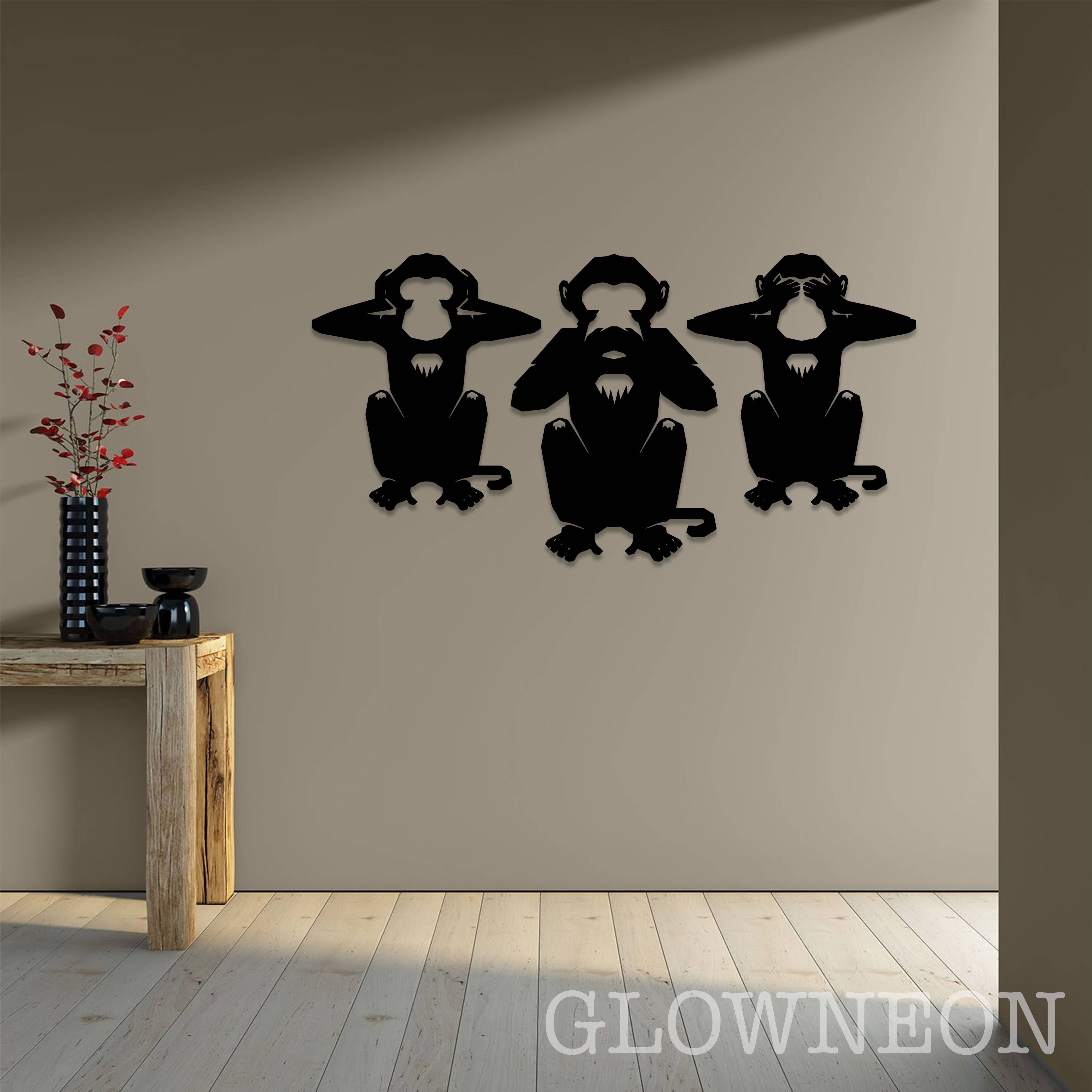 Glowneon Three Wise Monkeys 3 Pieces Metal Wall Art, Monkey Wall Art ...