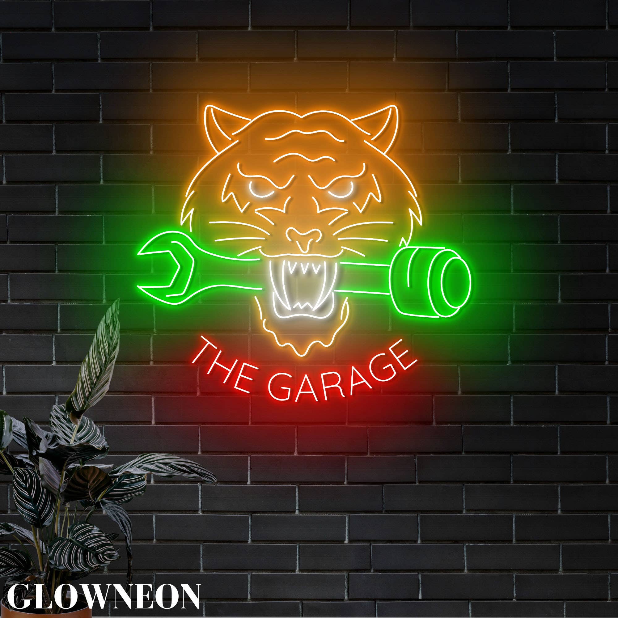 Glowneon Tiger Wrench Neon Light Up, Car Garage Mechanic Led Wall Art ...