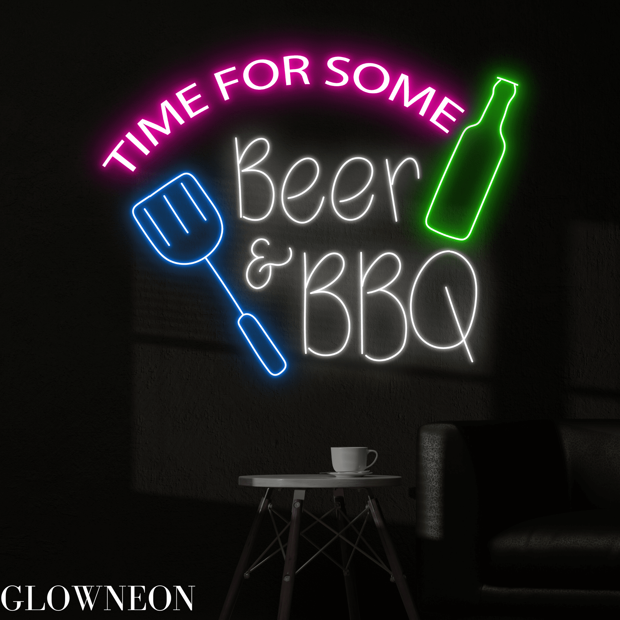 Glowneon Time For Some Beer & BBQ Neon Sign, BBQ Restaurant Led Sign ...