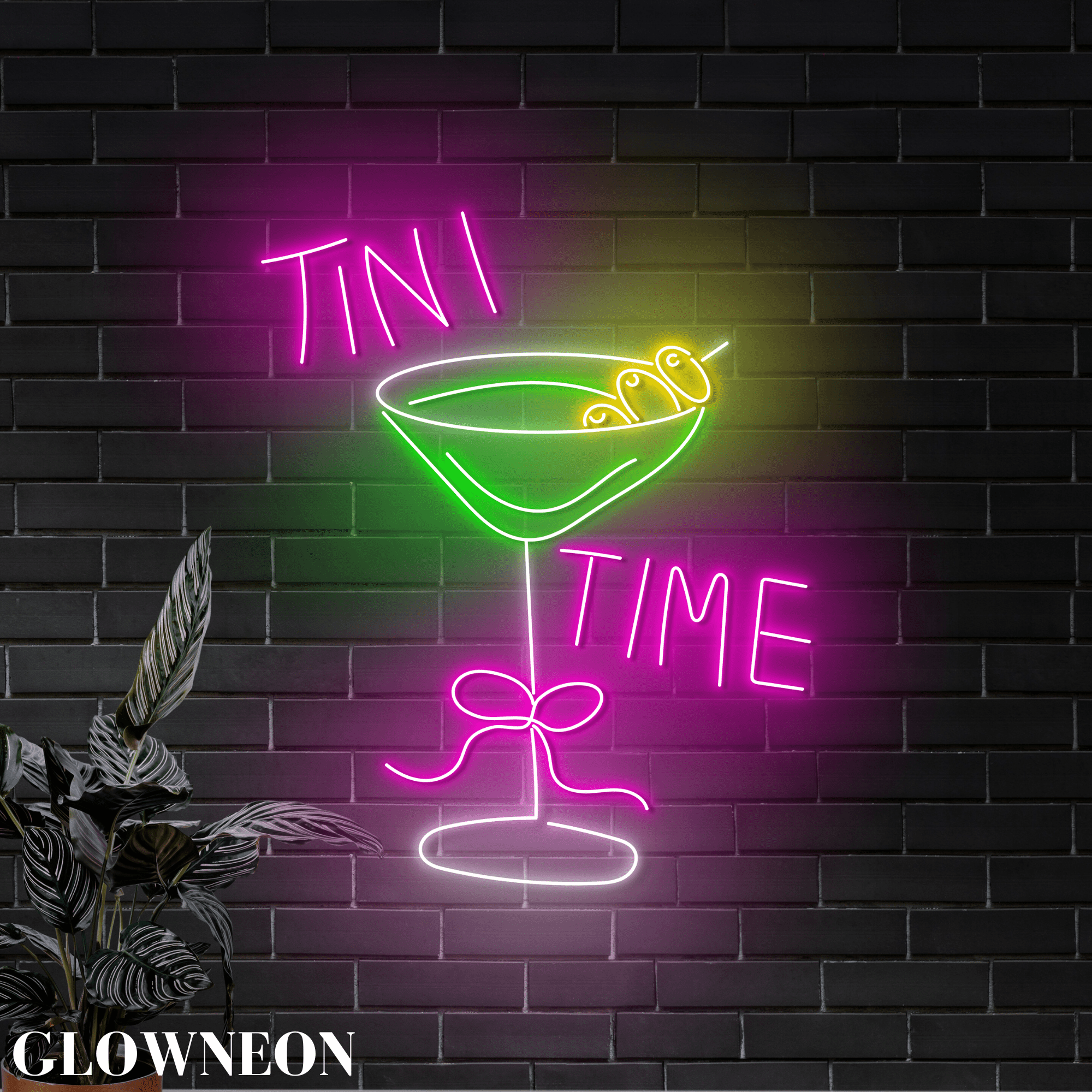 Glowneon Tini Time Neon Sign, Martini Cocktail Led Sign, Bar Wall Art ...