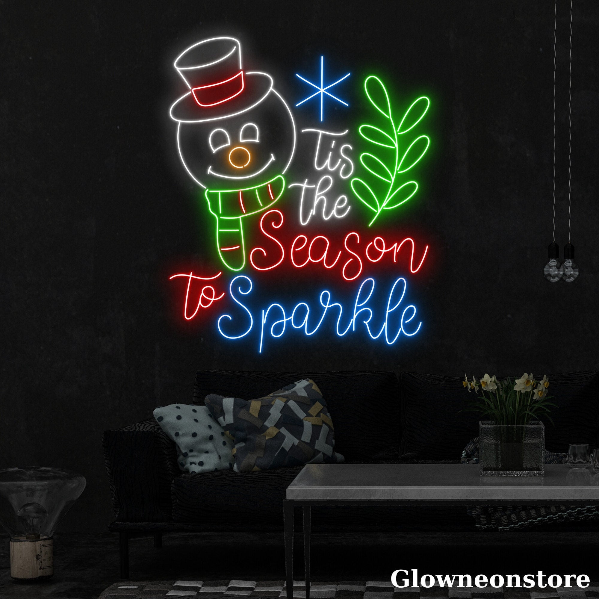 Glowneon Tis The Season To Sparkle Neon Sign, Snowman LED Lights ...
