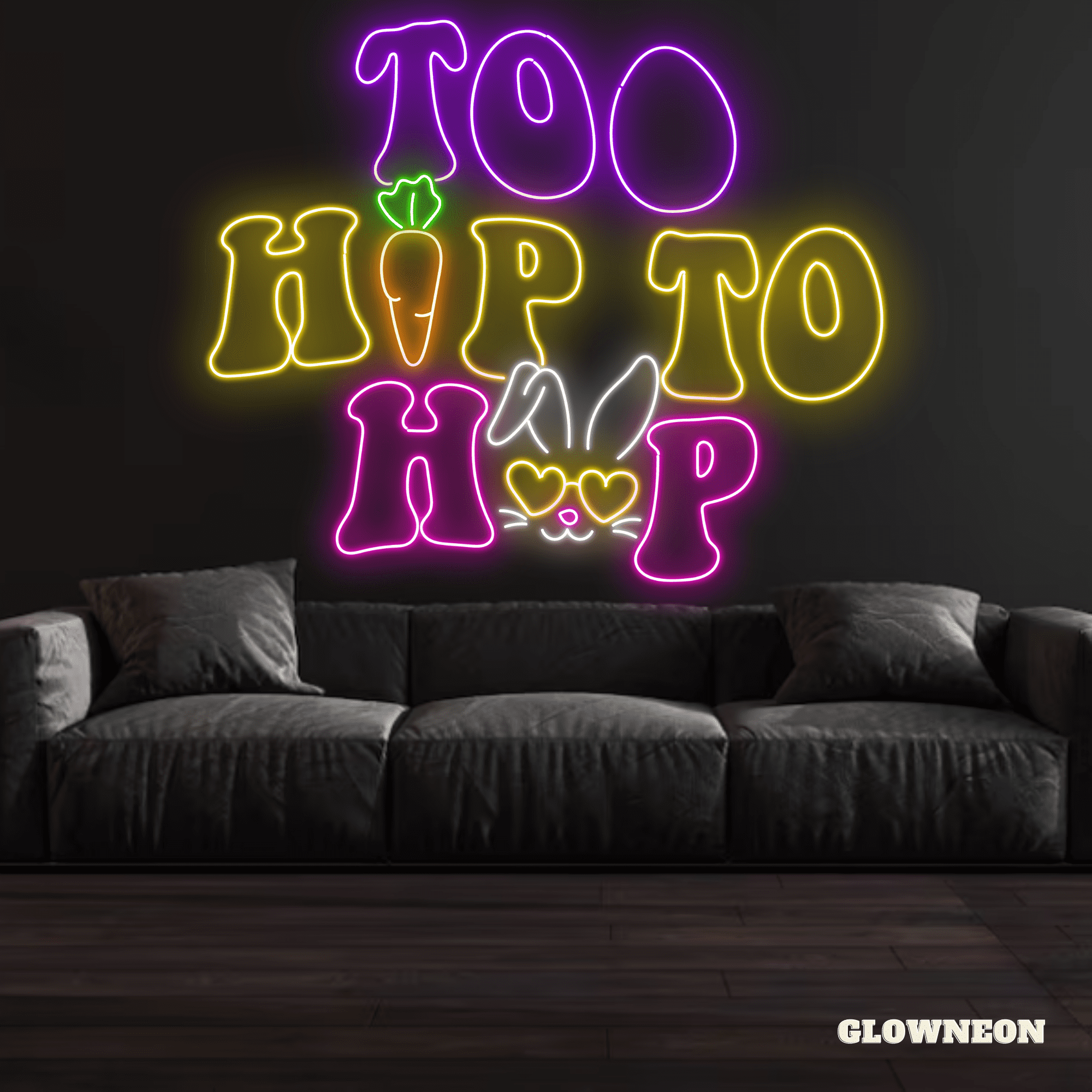 Glowneon Too Hip To Hop Neon Sign, Easter Day Decor, Easter Sign ...
