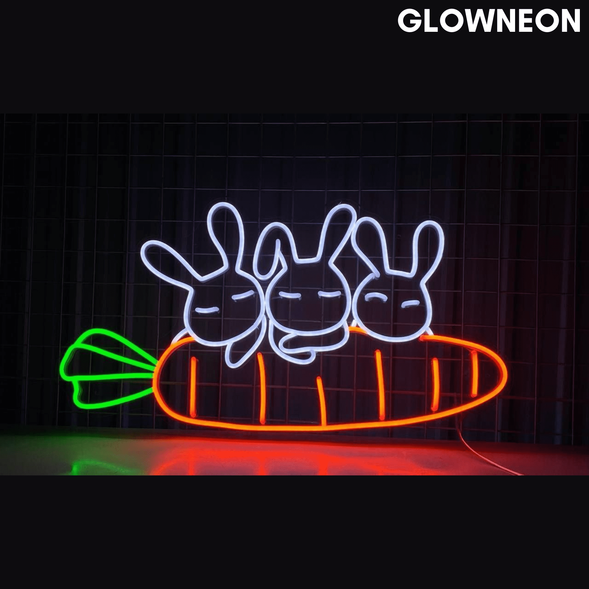 Glowneon Triple Rabbits With Carrot Neon Sign, Rabbit Carrot Led Sign ...
