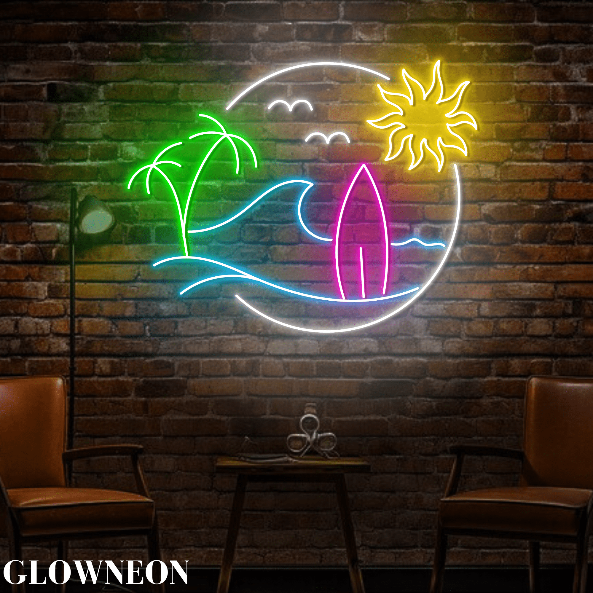 Glowneon Tropical Surfing Neon Sign, Tropical Summer Beach Wall Decor ...
