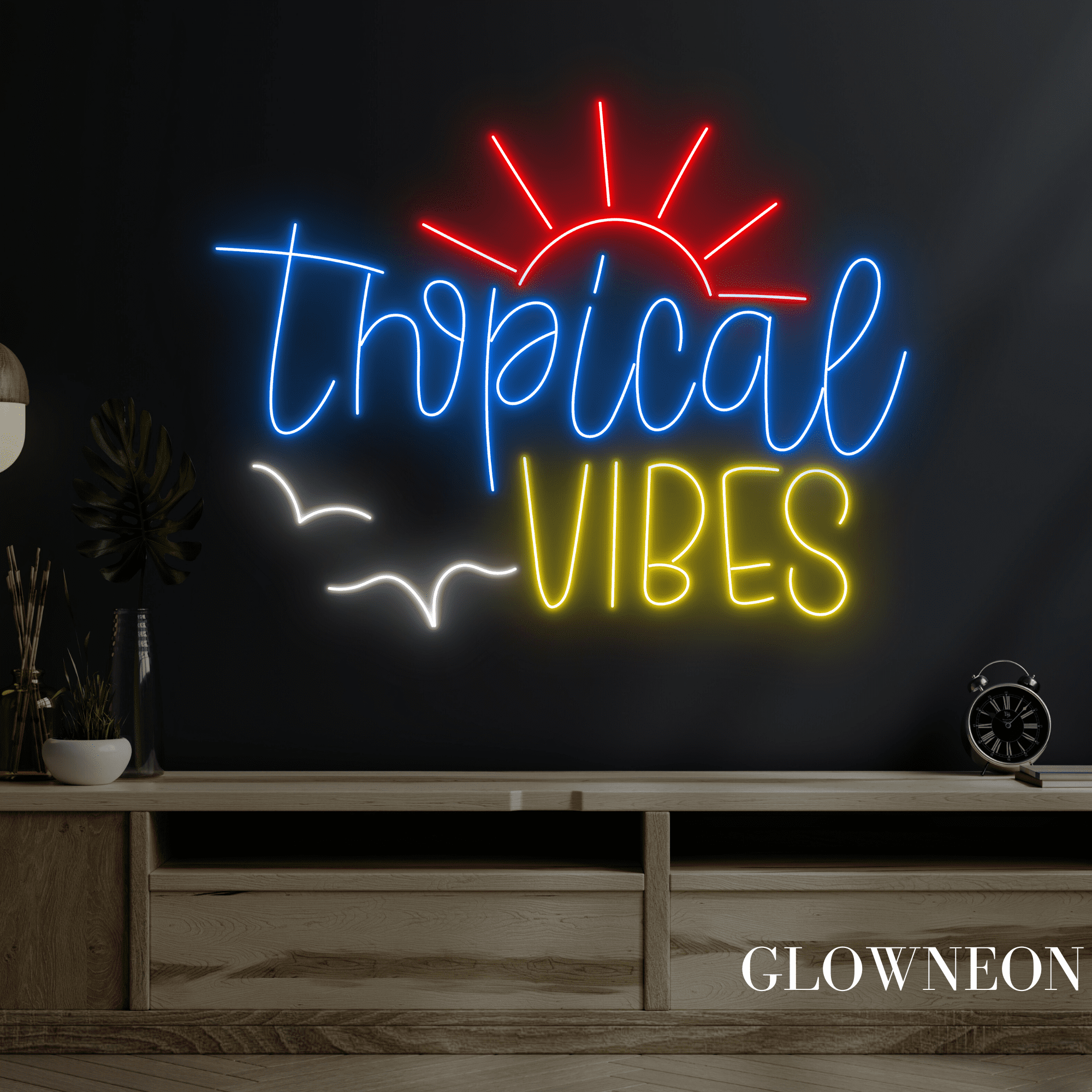 Glowneon Tropical Vibes Neon Sign, Summer Vibe Led Sign, Sunset Decor ...