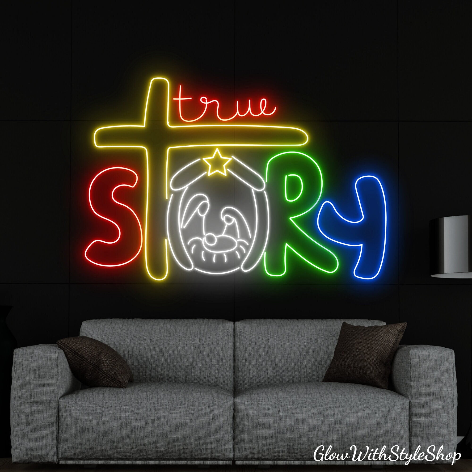 Glowneon True Story Neon Sign, Nativity Of Jesus Led Sign, Merry ...