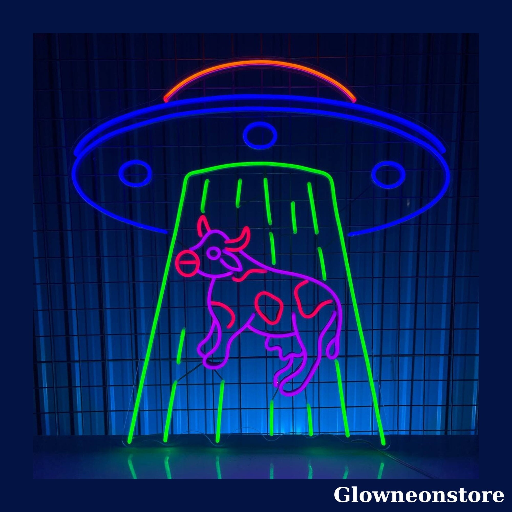 Glowneon UFO Abduction Cow Neon Sign, Alien Abducting Cow Led Sign, UFO ...