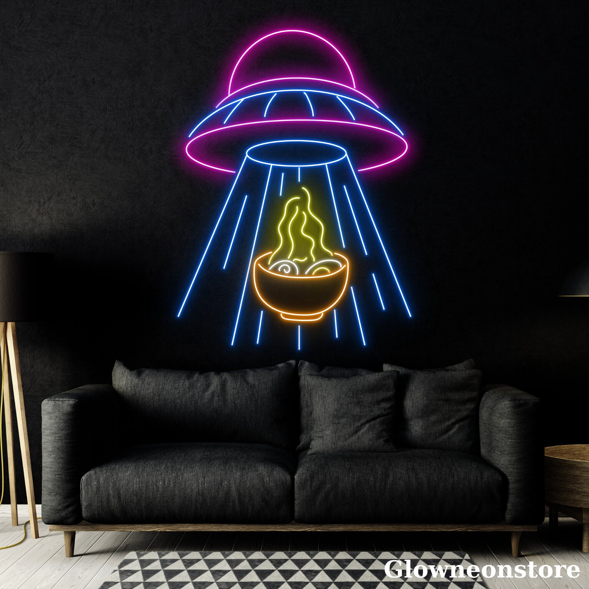 Glowneon UFO Abduction Ramen Neon Sign, Alien Abducting Noodle Led Sign ...