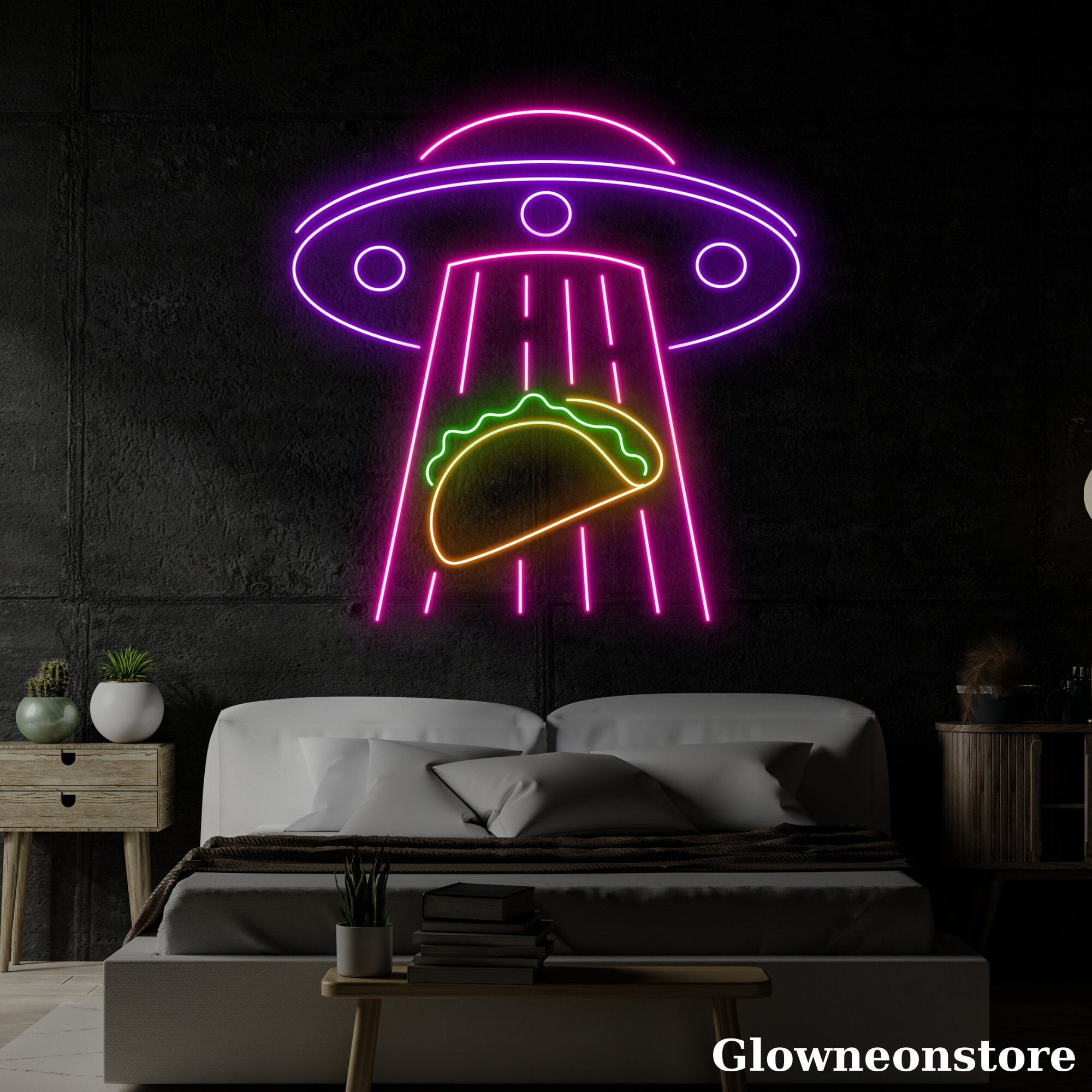 Glowneon UFO Abduction Tacos Neon Sign, Alien Abducting Tacos Led Sign ...