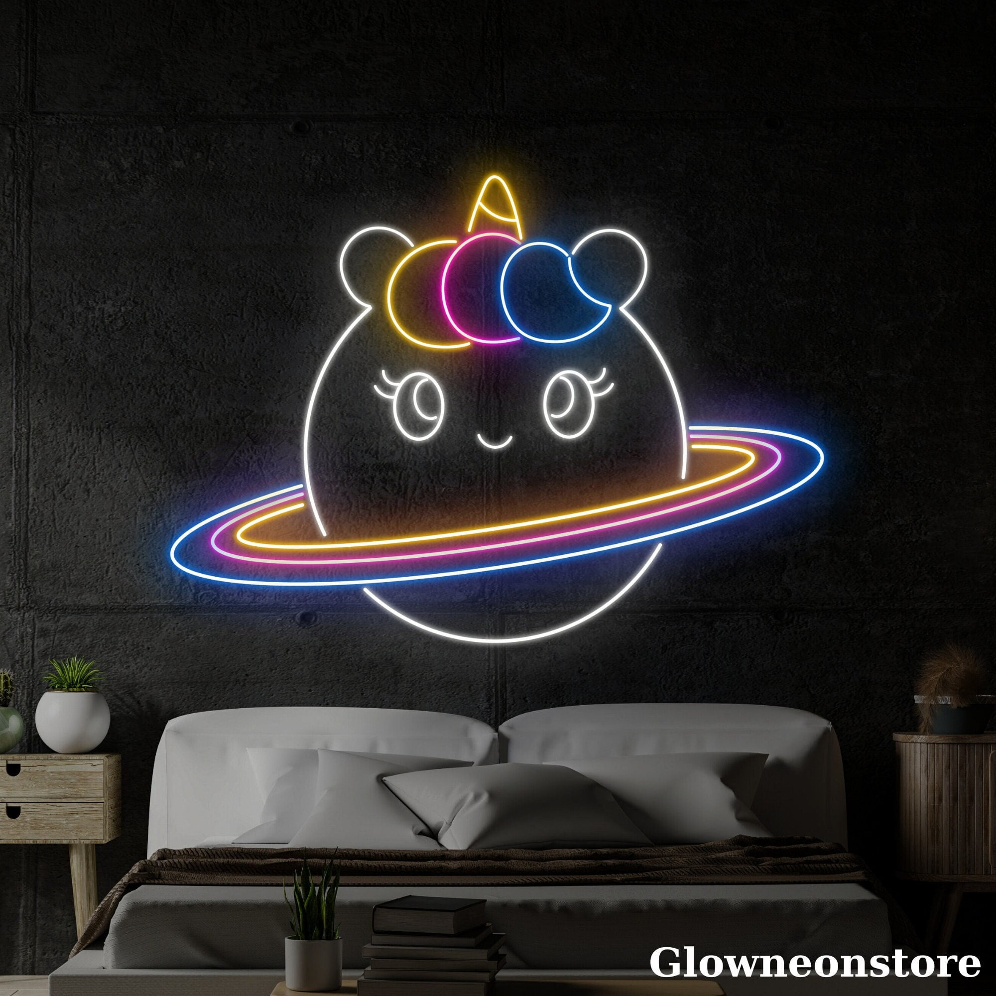 Glowneon Unicorn Planet Neon Sign, Unicorn Planet LED Sign, Universe ...