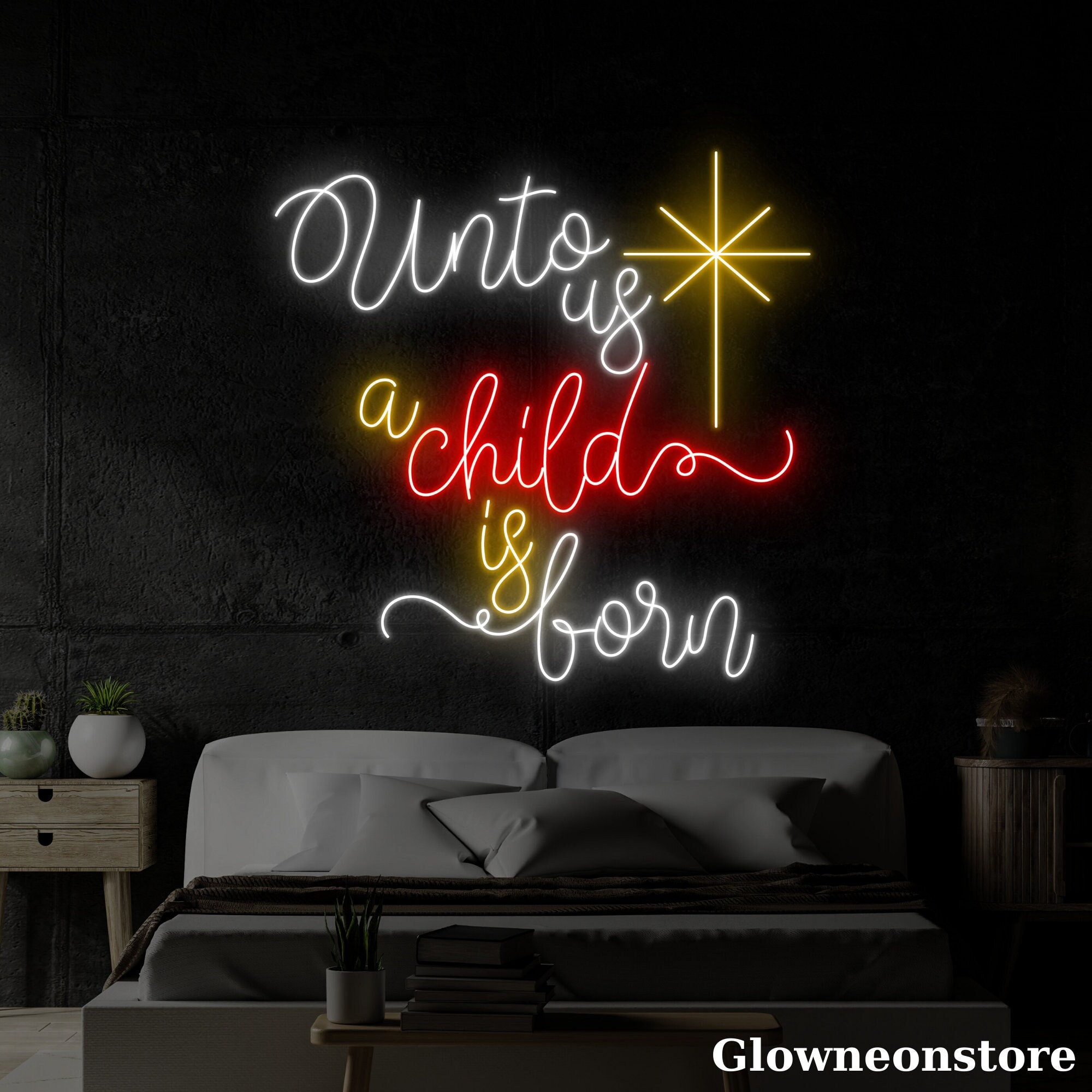 Glowneon Unto Us A Child Born Neon Sign, Happy Birthday Led Sign ...