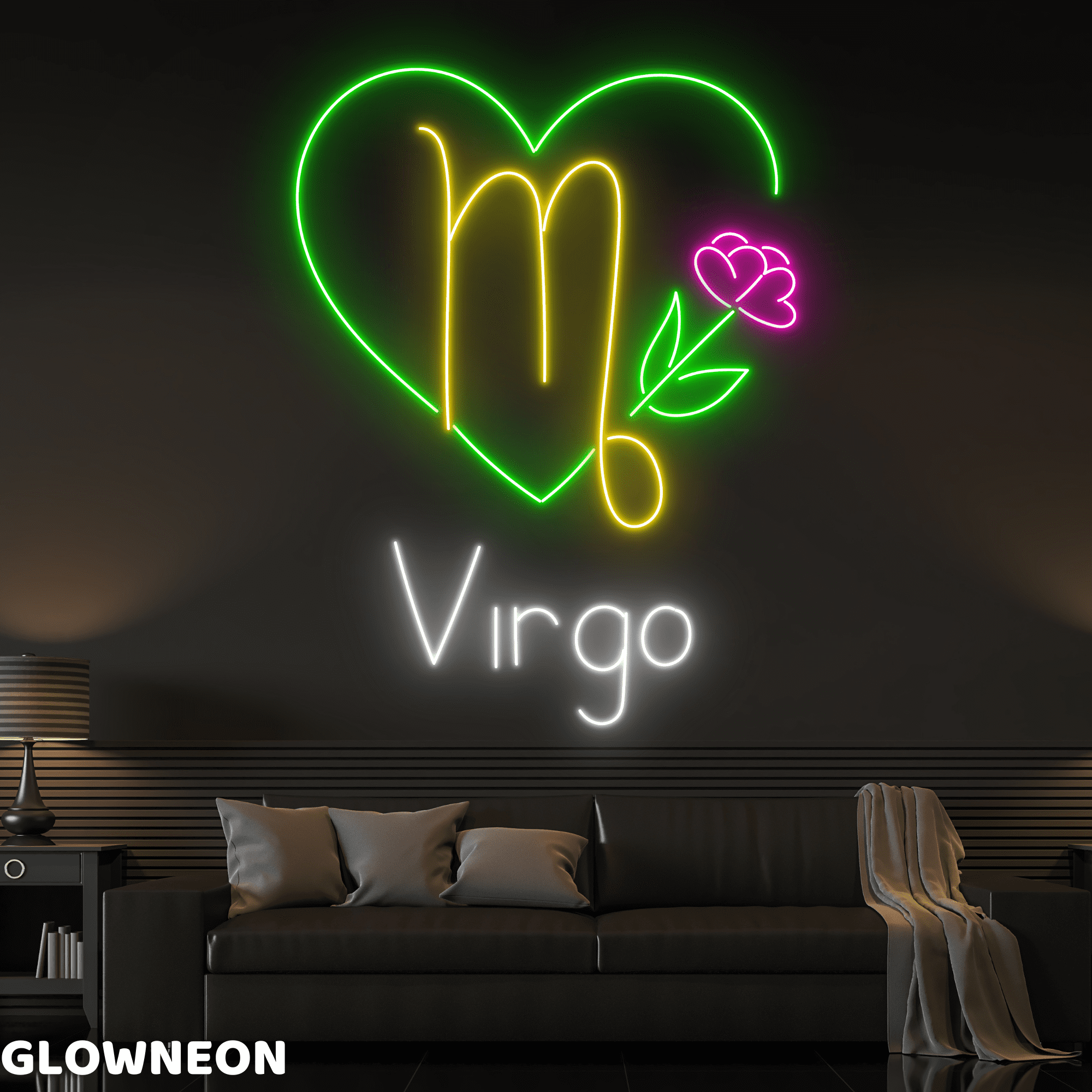 Glowneon Virgo Symbol Neon Sign, Virgo Zodiac Led Sign, Horoscope Art ...