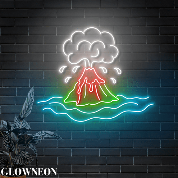 Glowneon Volcano Erupting Wall Art, Nature Volcano Eruption Led Sign ...