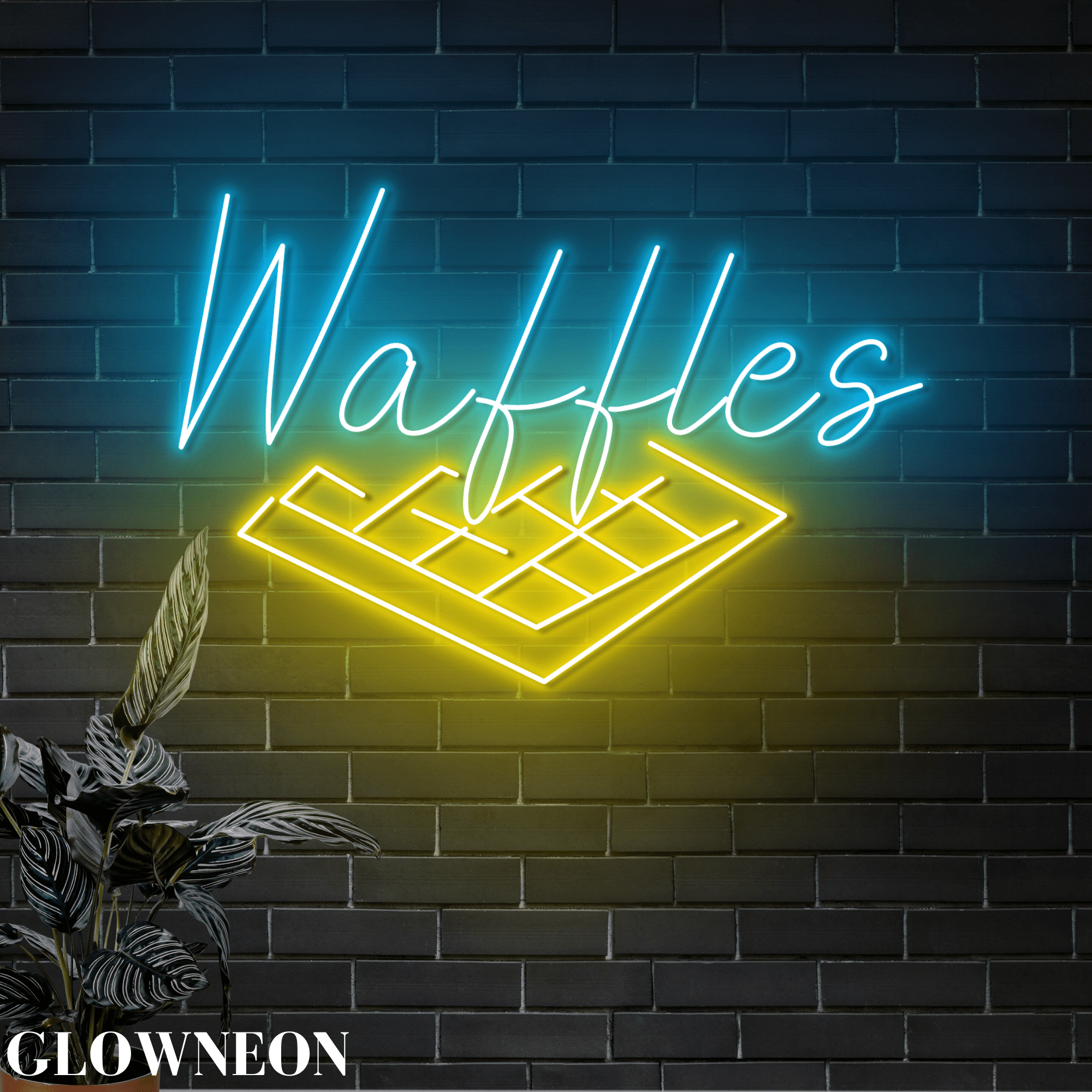 Glowneon Waffles Neon Sign, Waffle Sign, Cake Dessert Shop Wall Decor ...