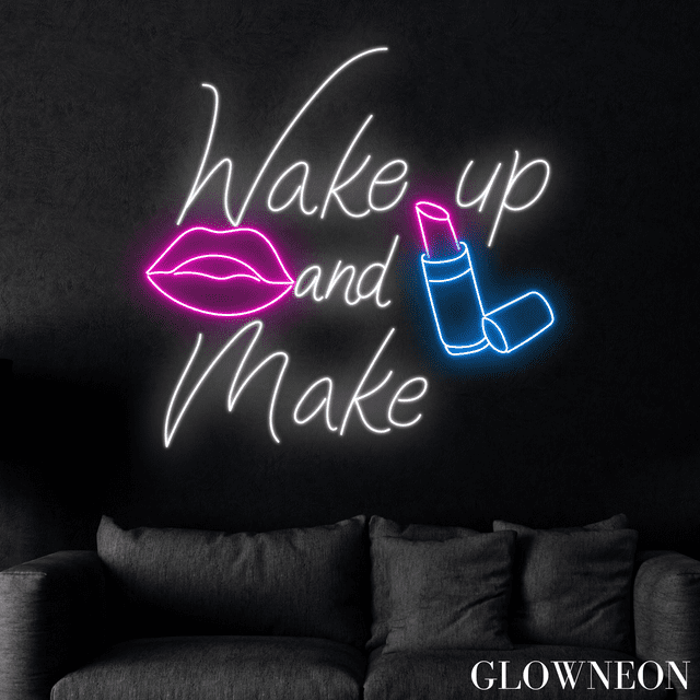 Glowneon Wake Up And Make Up Neon Sign, Girl Beauty Room Wall Led Art ...