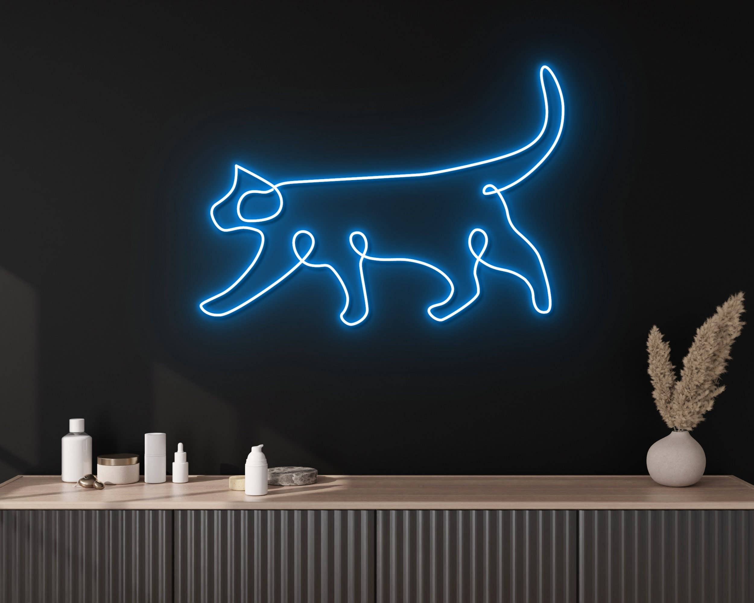 Glowneon Walking Cat Line Art Neon Sign, Cat Lover Gift Wall Decor ...