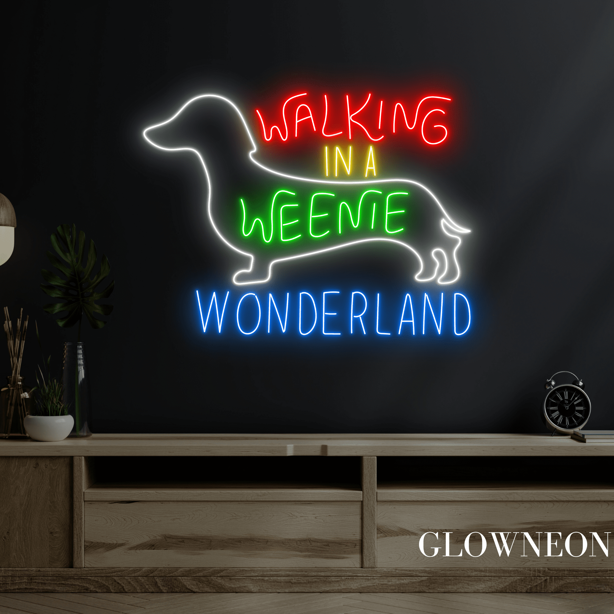 Glowneon Walking In The Weenie Wonderland Neon Sign Dachshund Led Art ...
