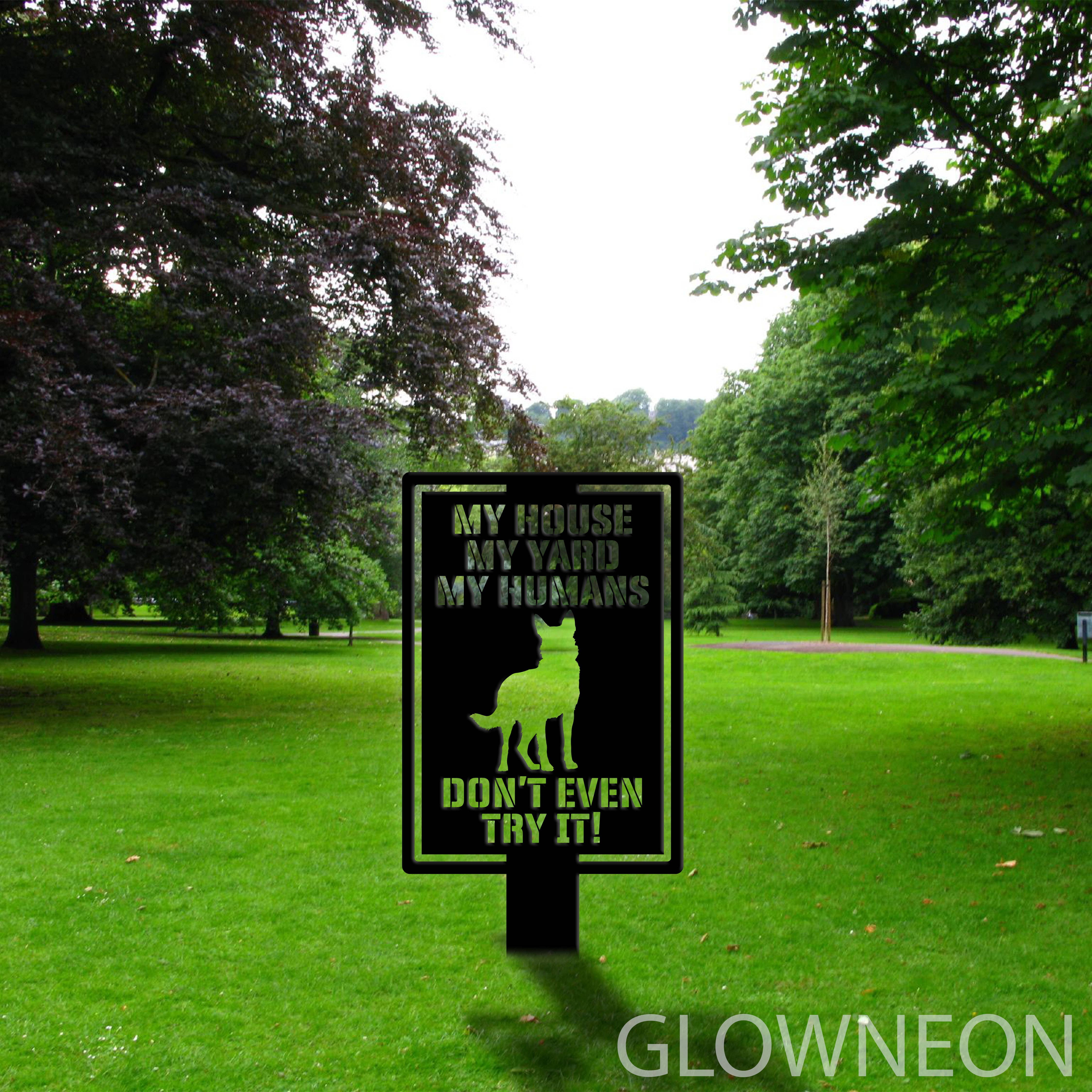 Glowneon Warning German Shepherd Metal Sign, Warning Dog Yard Sign ...