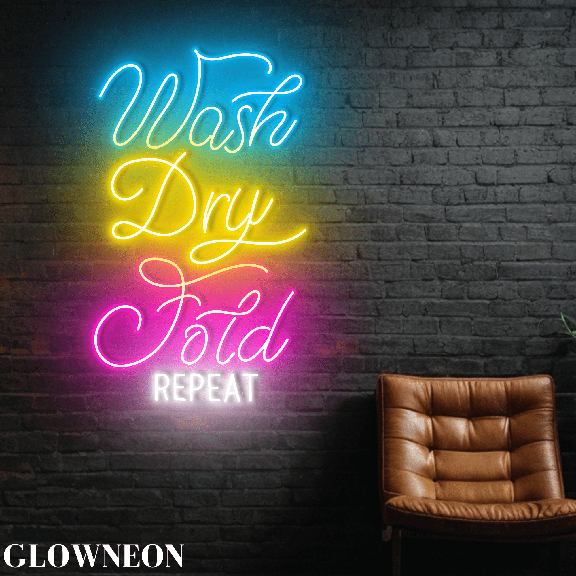 Glowneon Wash Dry Fold Repeat Neon Led Lights For Laundry Room Decor ...