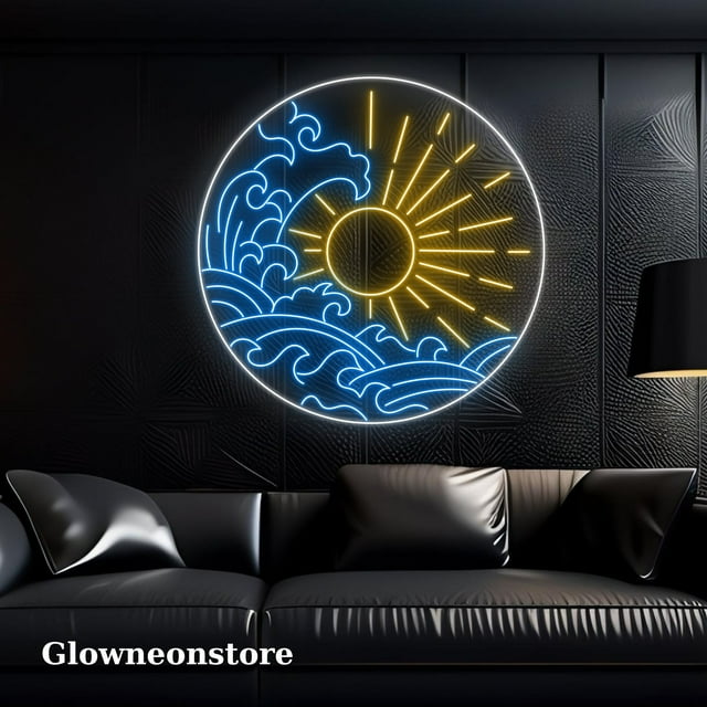 Glowneon Wave Japanese Art Neon Sign, The Great Wave Off Kanagawa Neon ...