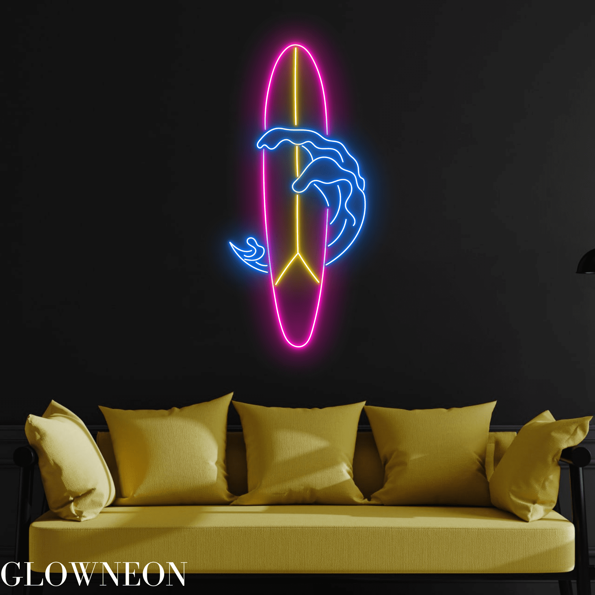 Glowneon Wave Surfboard Neon Sign, Summer Beach Wave Surfing Led Sign ...