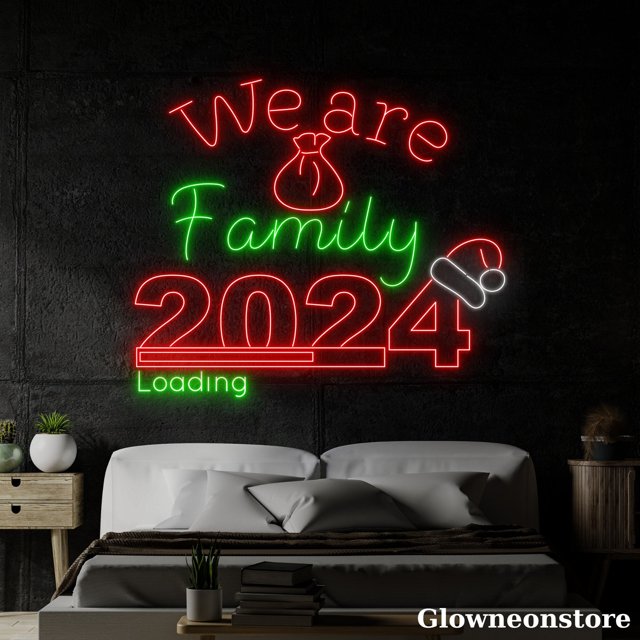 Glowneon We Are Family 2024 Loading Neon Sign, Family Christmas Sign ...