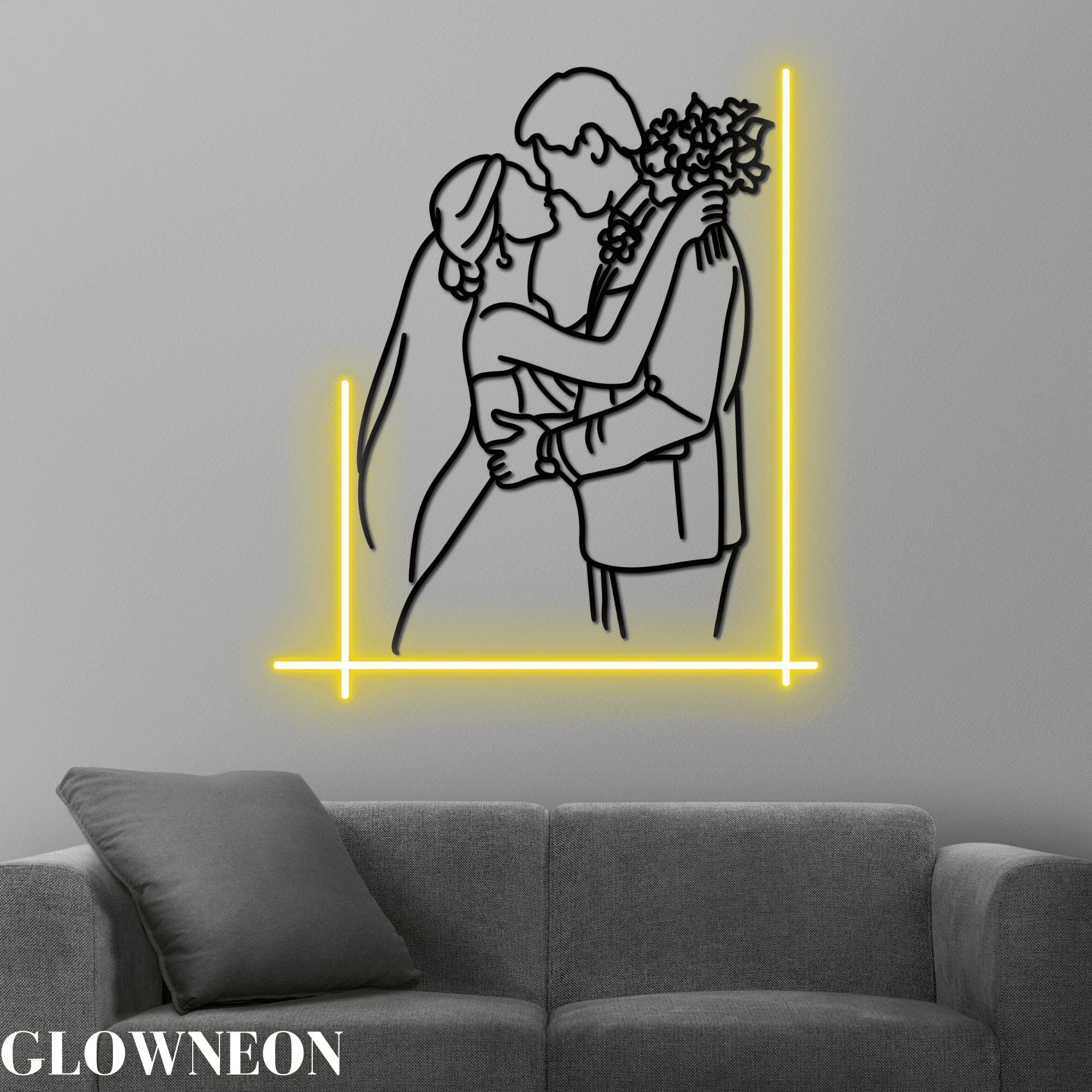 Glowneon Wedding Bride One Line Artwork, Bride And Groom Wall Led Art ...