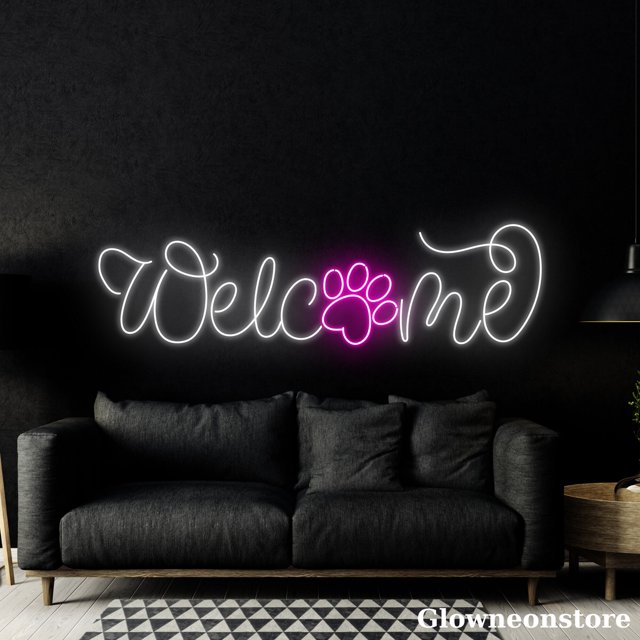 Glowneon Welcome Pet Grooming Neon Sign, Pet Paw Led Sign, Pet Shop Led ...