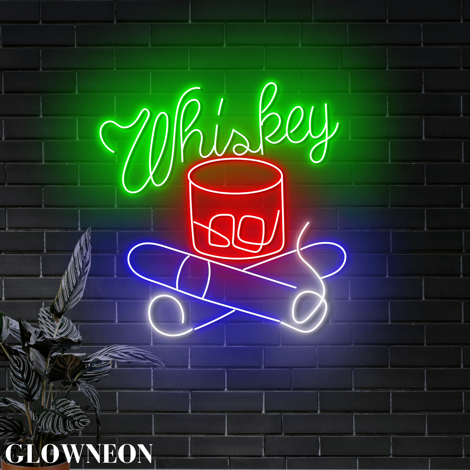 Glowneon Whiskey & Cigarette Neon Sign Lights, Home Bar Led Wall Art ...