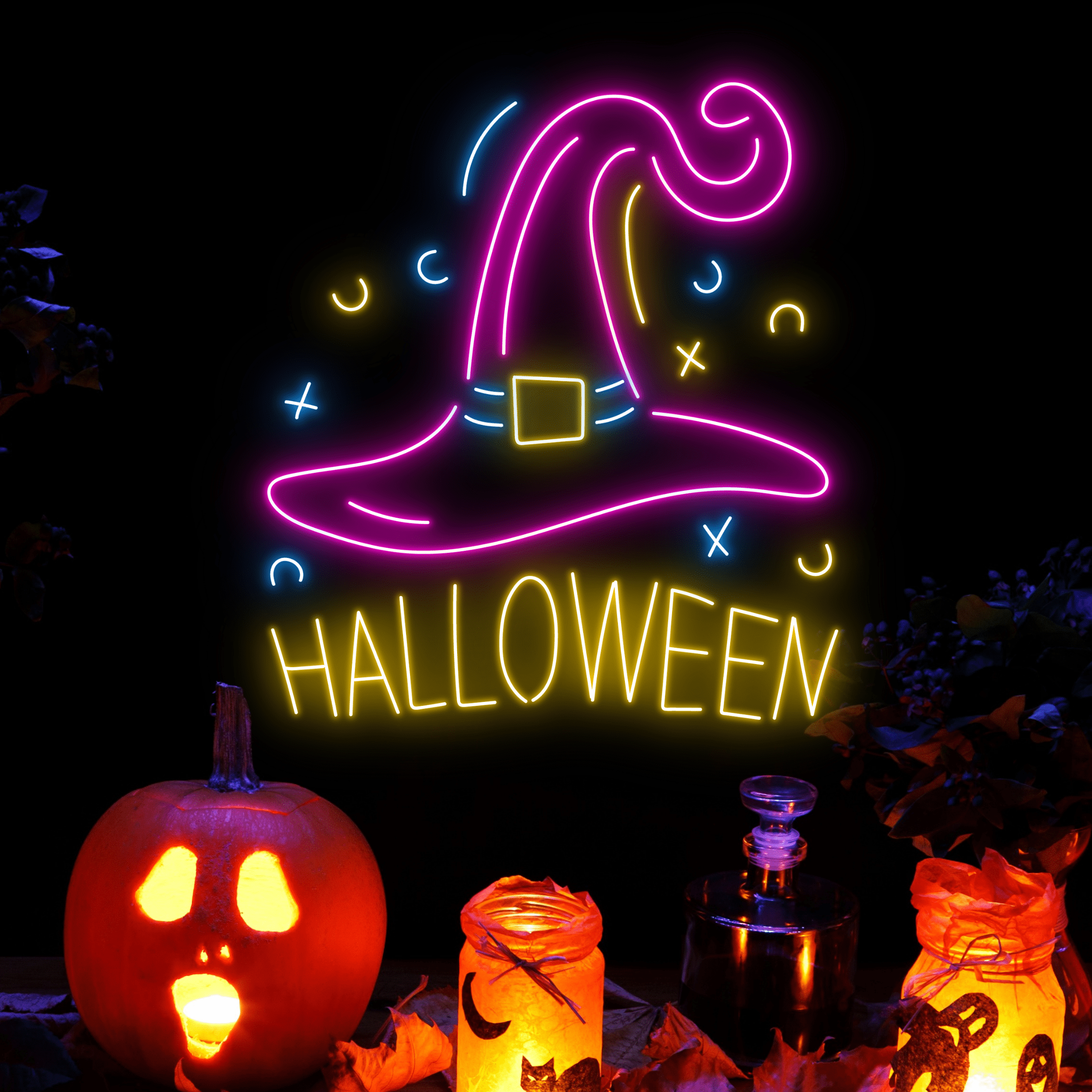 Glowneon Witch Hat Neon Sign, Magician Halloween Gifts Wall Decor ...