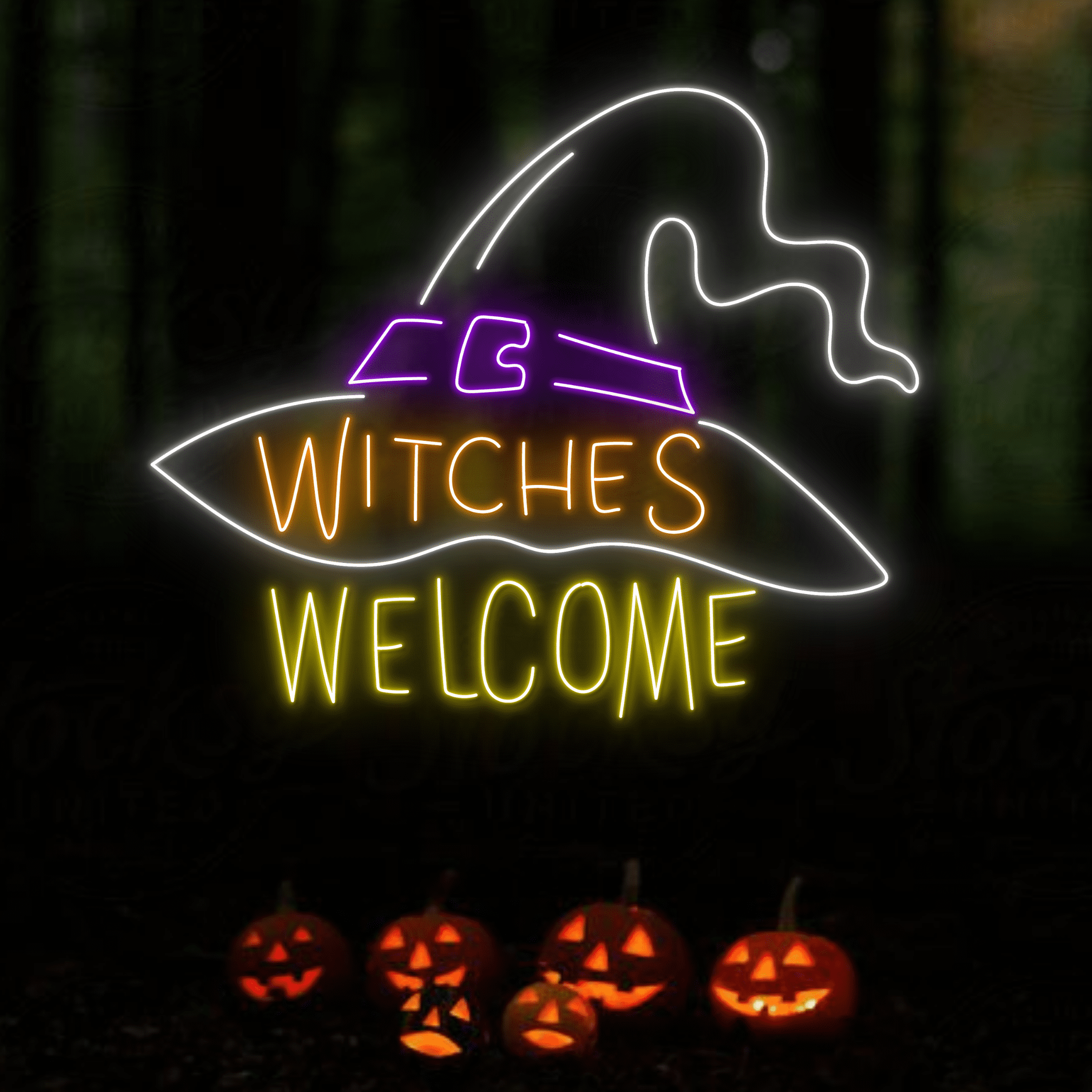 Glowneon Witches Welcome Magician Hat Neon Sign, Halloween Light Decor ...