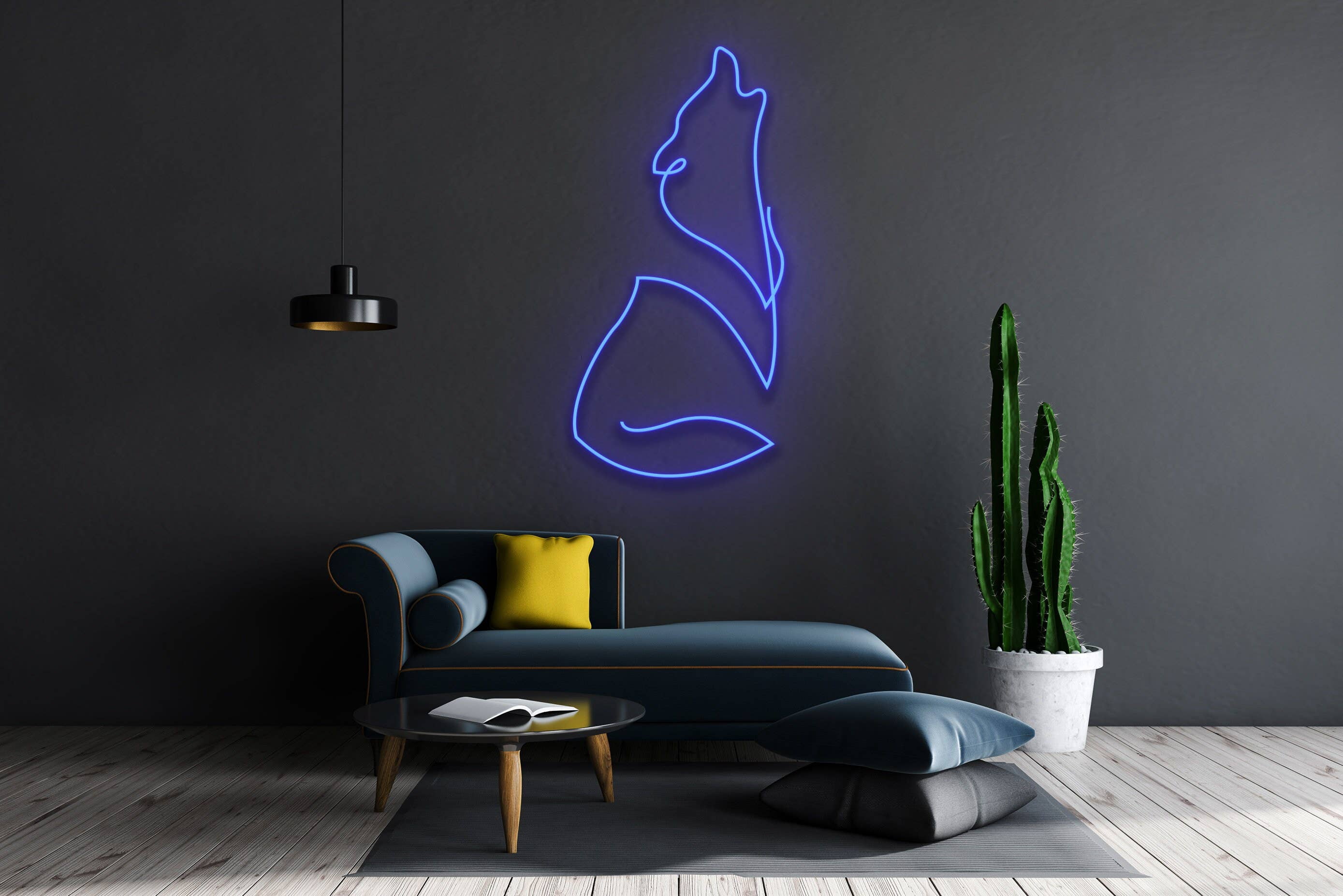 Glowneon Wolf Sitting Neon Sign, Wolf Lover Man Cave Wall Decor ...