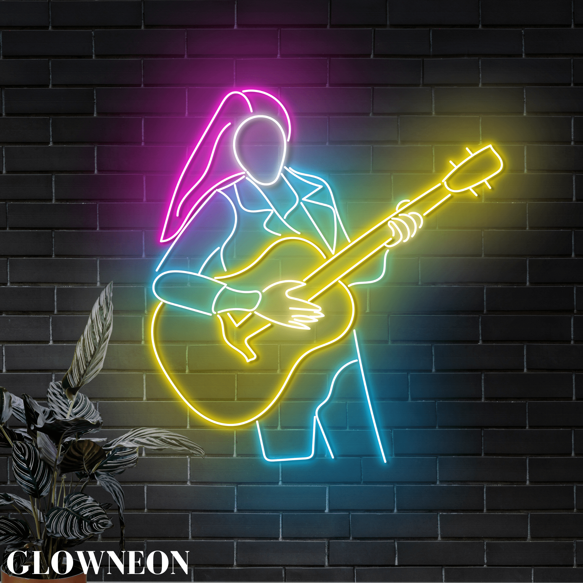 Glowneon Woman Guitar Neon Sign, Guitarist Led Wall Art, Guitar Decor ...