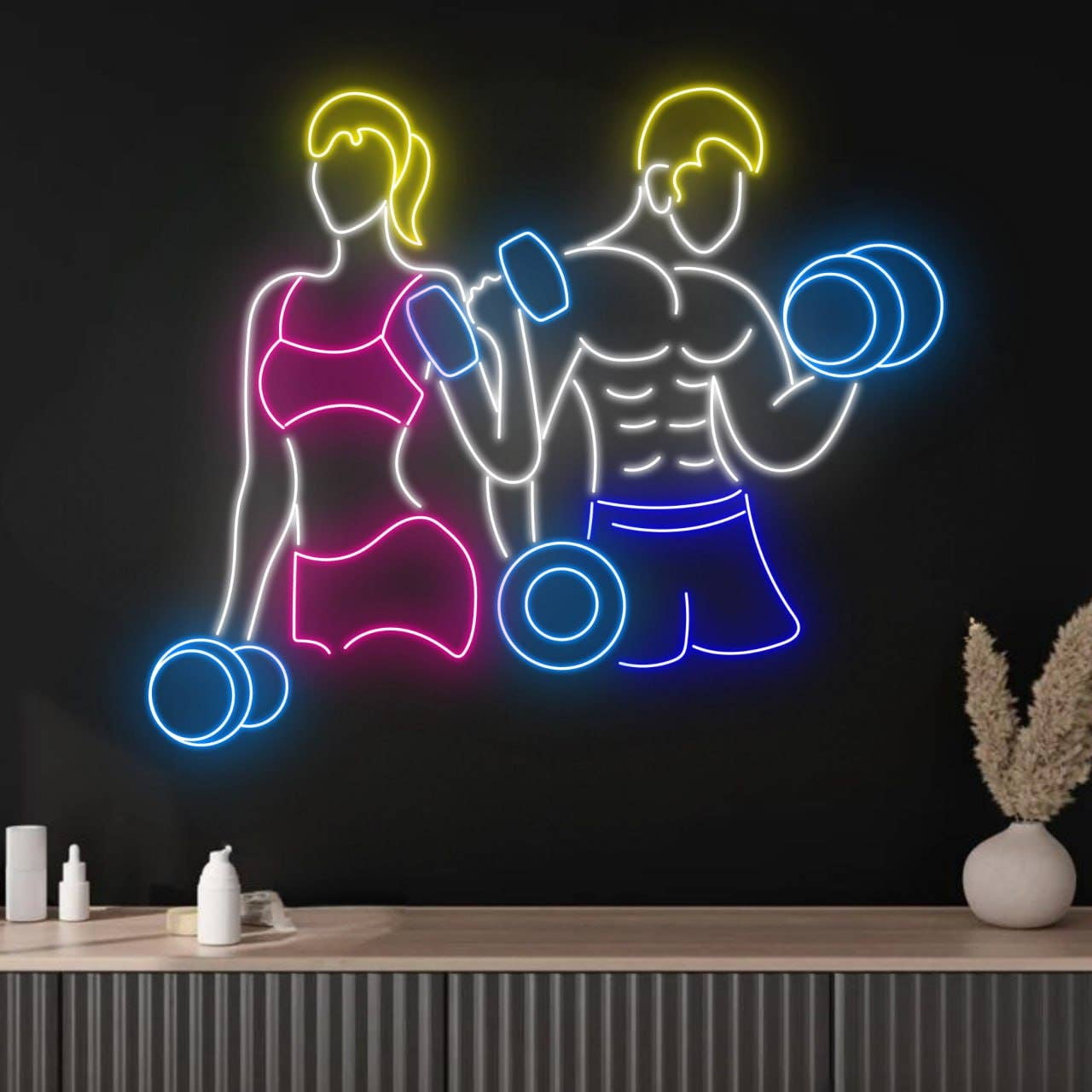 Glowneon Woman Man Dumb-bells Neon Sign, Gym Fitness Club Sign Decor ...