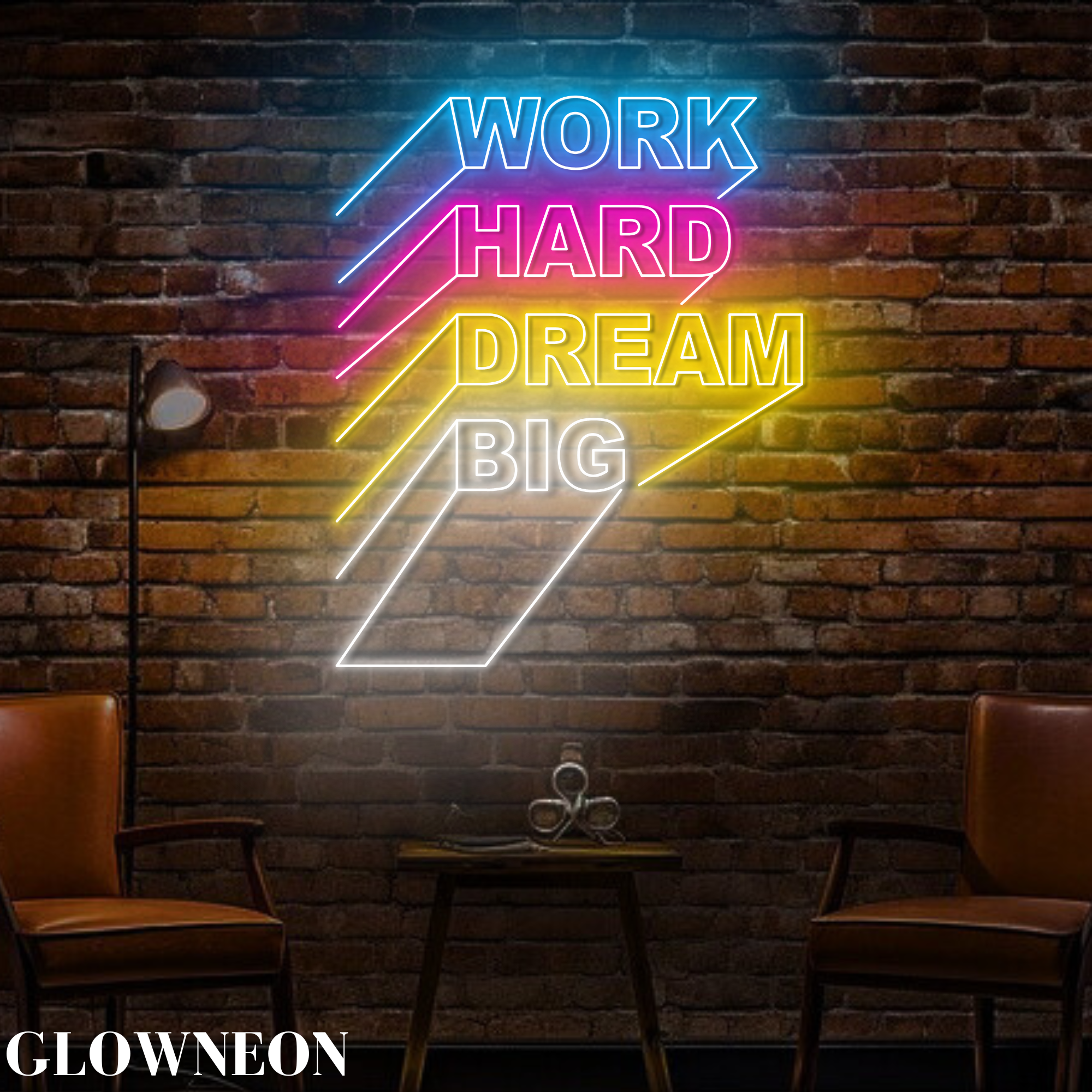 Glowneon Work Hard Dream Big Neon Sign, Office Gym Fitness Wall Decor ...