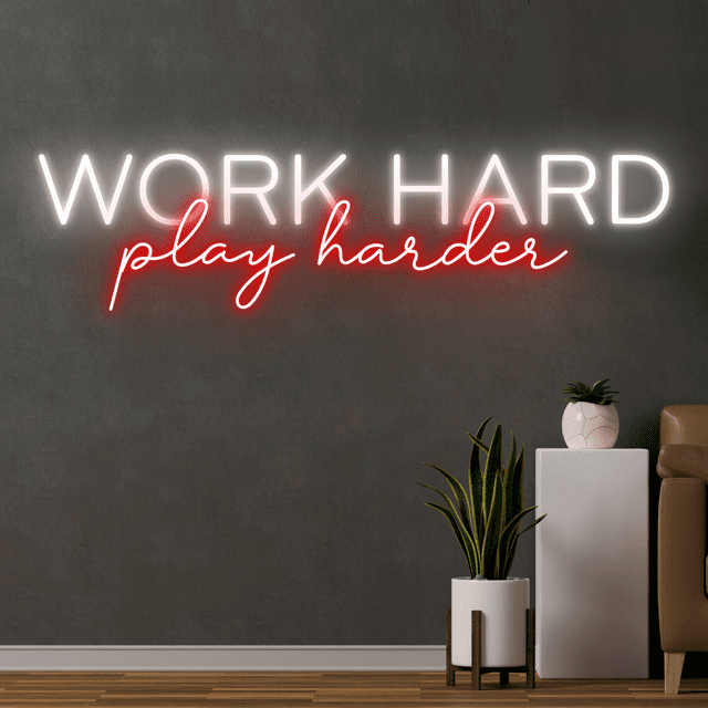 Glowneon Work Hard Play Hard Neon Sign, Office Quote Wall Art Decor ...