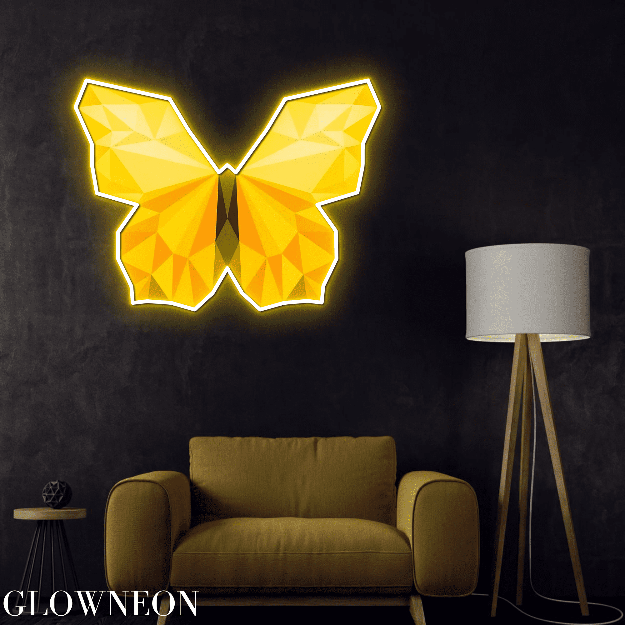 Glowneon Yellow Butterfly Geometric Neon Sign, Butterfly Acrylic Led ...