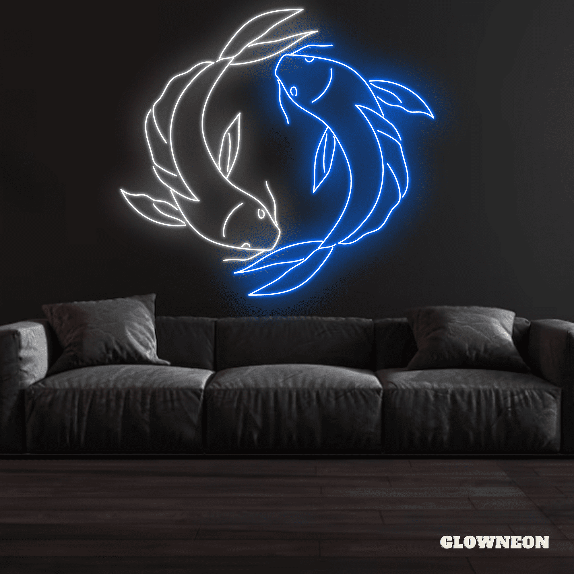 Glowneon Yin Yang Koi Fish Neon Sign, Koi Fish Sign, Koi Fish Decor ...
