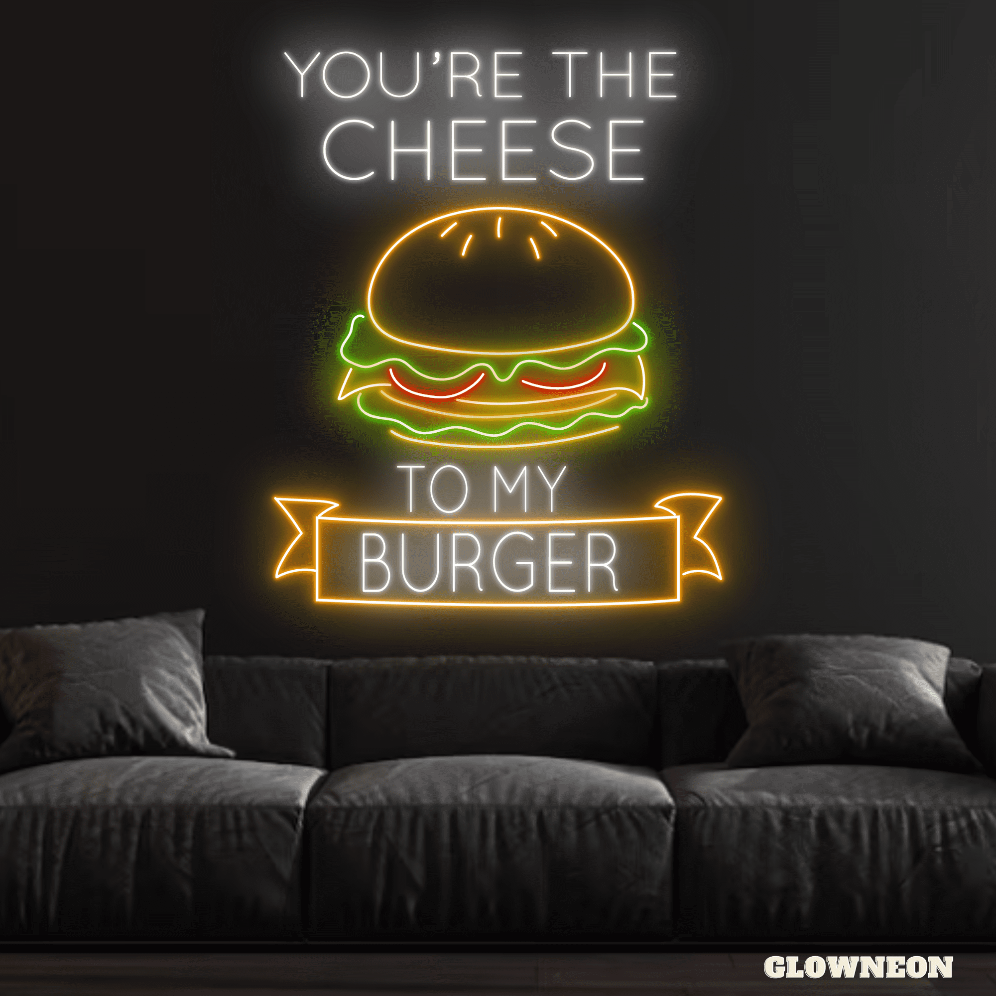 Glowneon You're The Cheese To My Burger Neon Sign, Burger Store Decor ...