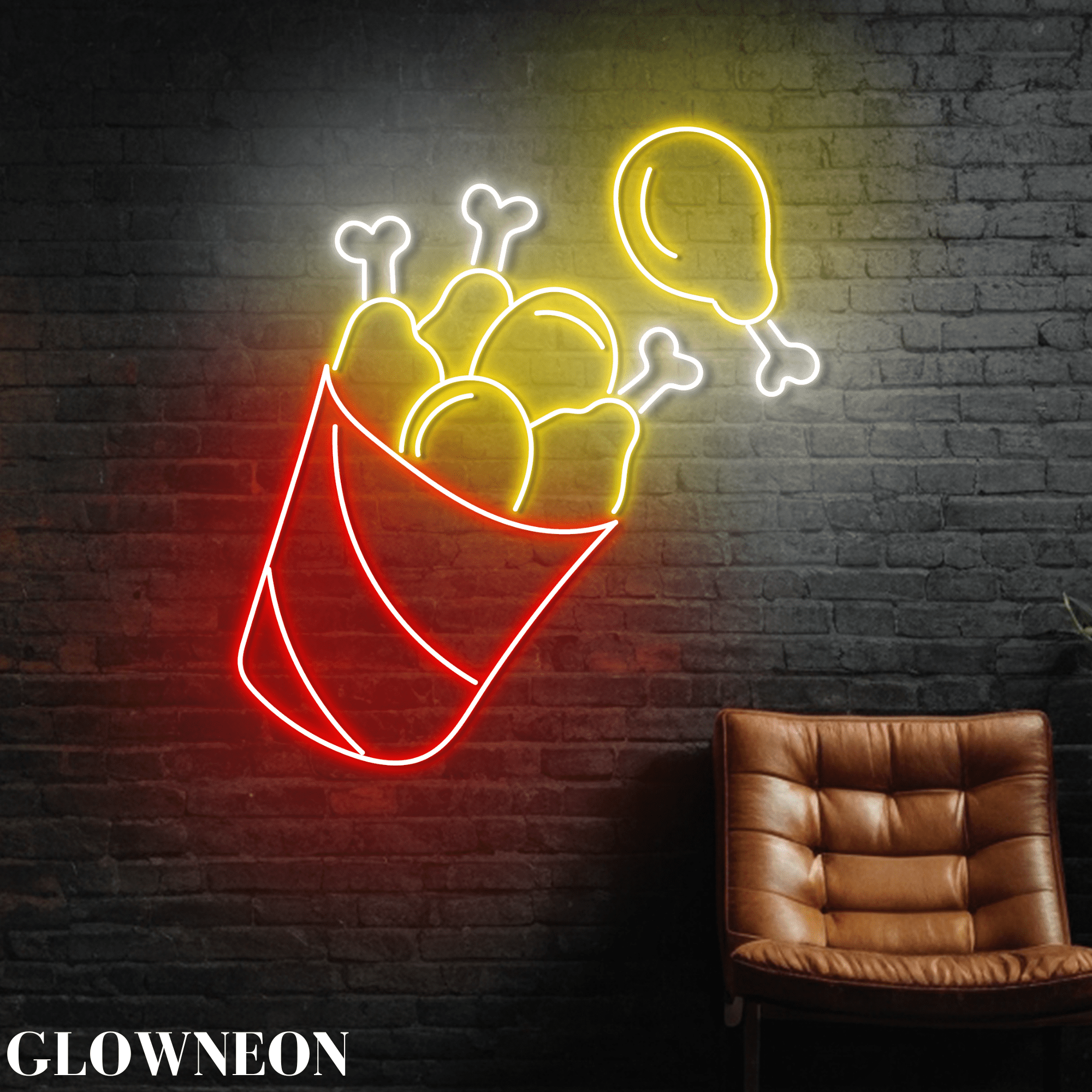 Glowneon Yummy Fried Chicken Bucket Neon Sign, Fried Chicken Shop Art ...
