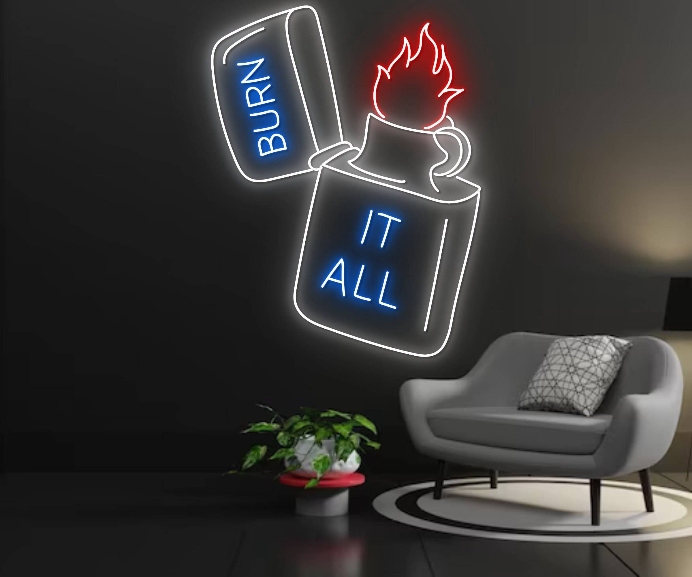 Glowneon Zippo Lighter Neon Sign, Bedroom Led Lights Wall Art Sign ...