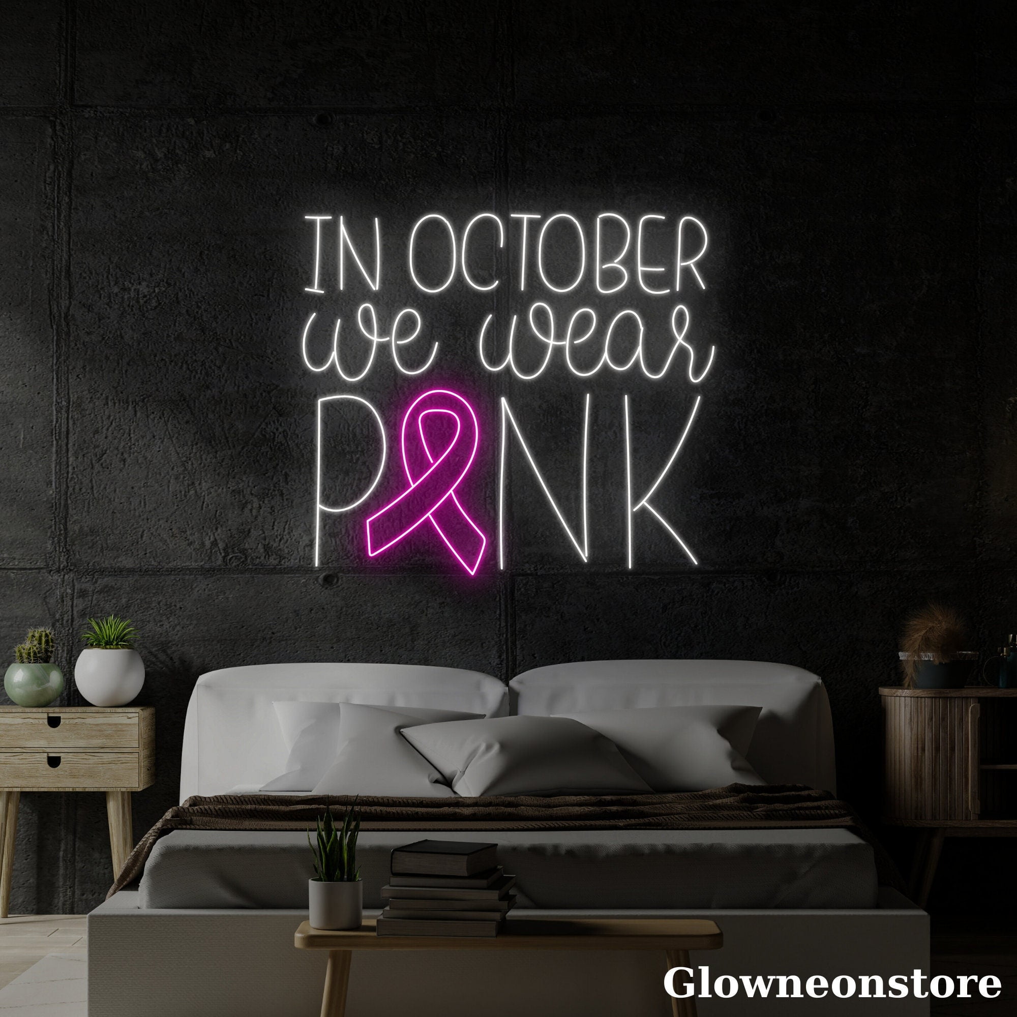 Glowneon In October We Wear Pink Neon Sign Motivation Quotes Sign