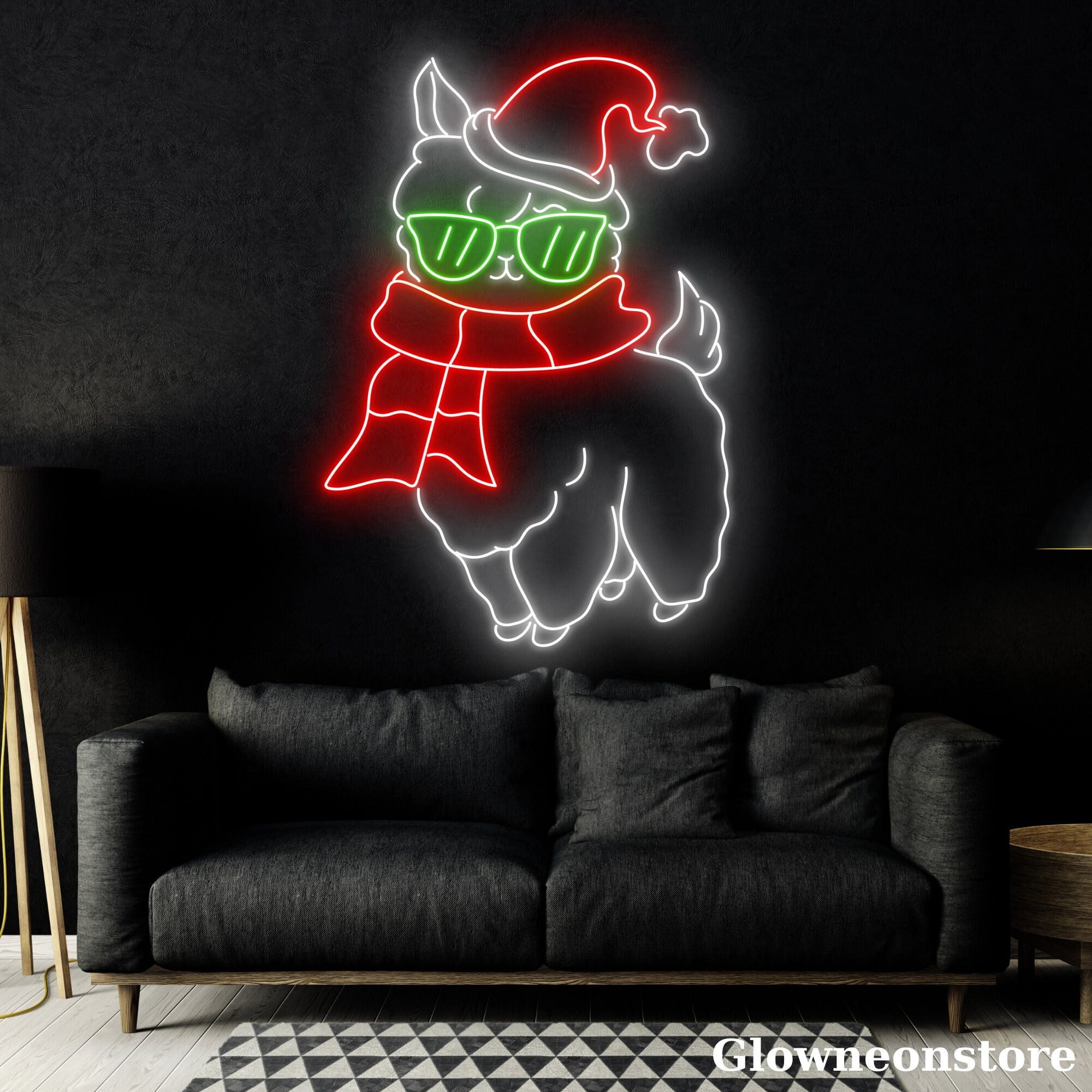 Glowneon llama Christmas Neon Sign, llama with Santa Hat LED Sign ...