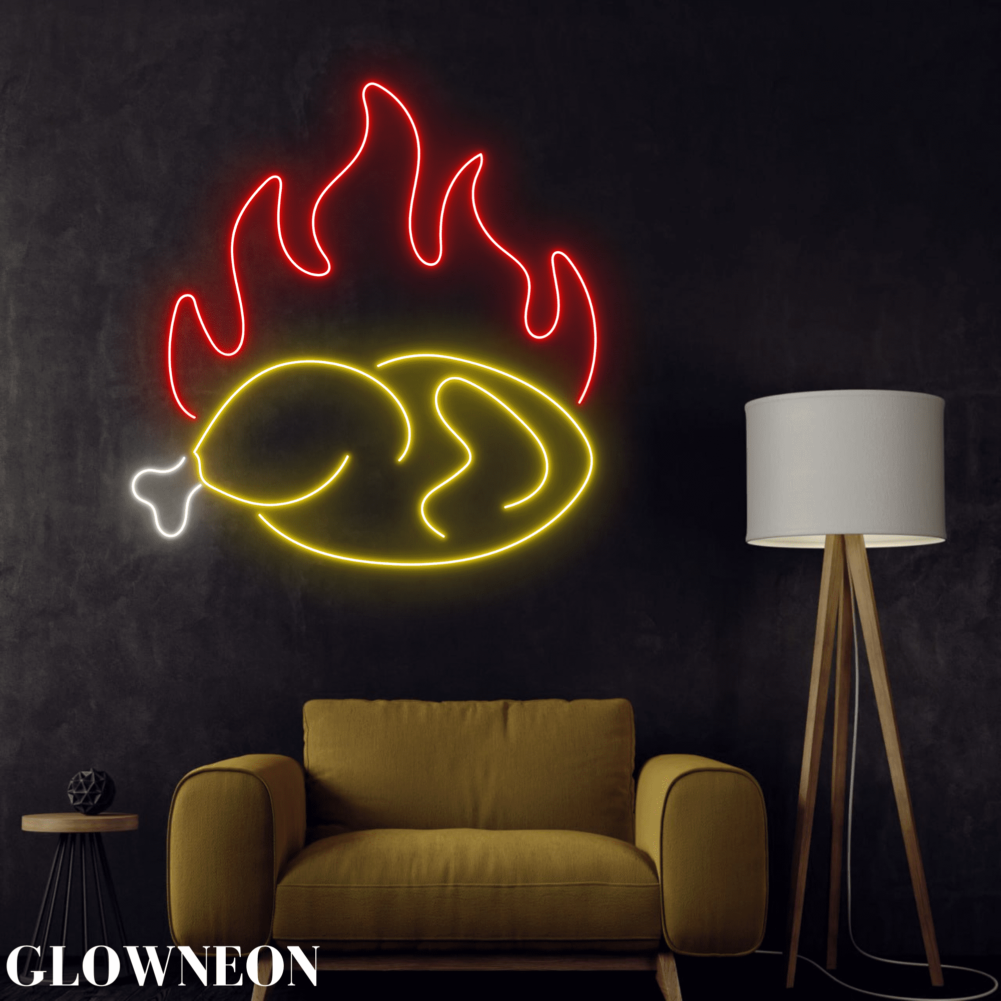 Glownneon Light Up Chicken Restaurant With Fire Chicken Neon Led Light ...